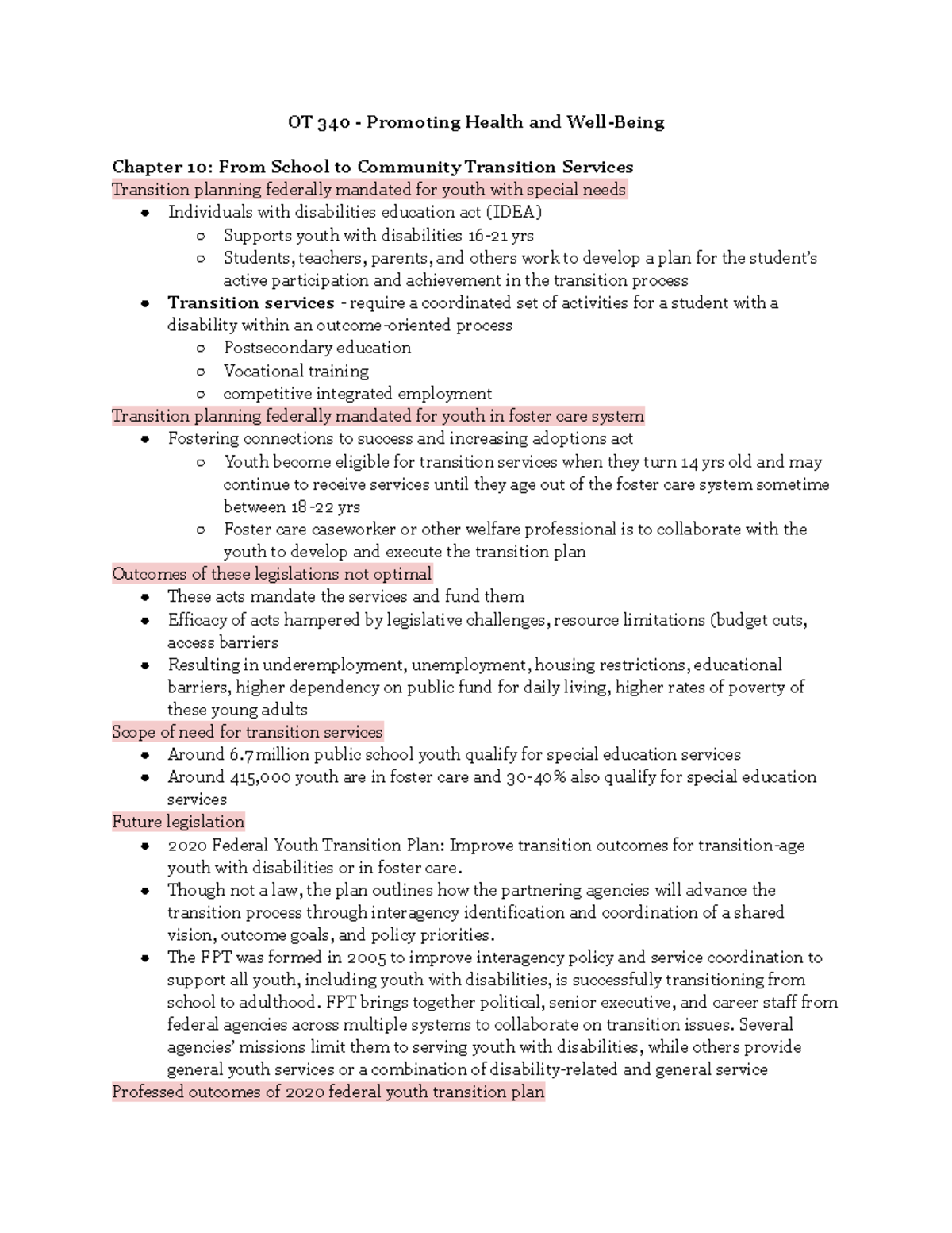 OT-Promoting Wellness - OT 340 - Promoting Health and Well-Being ...