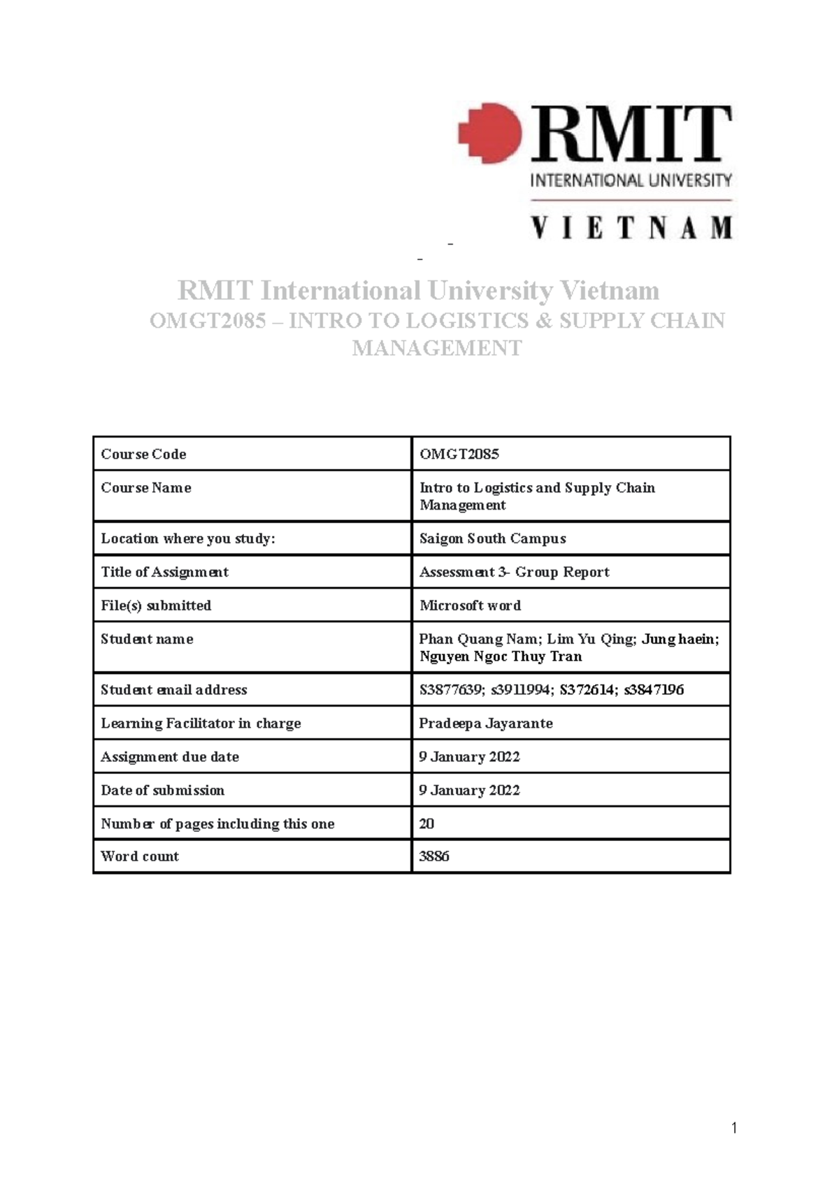 Asm 3- Group 4- Intro to Logistics - RMIT International University ...