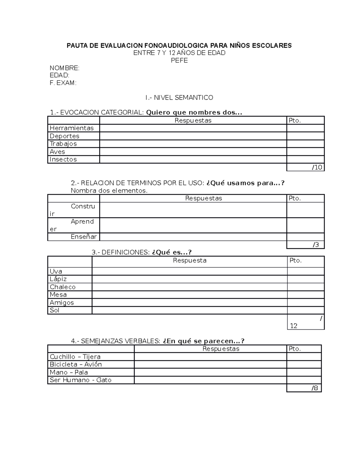 Protocolo pefe 7 a 12 anos - PAUTA DE EVALUACION FONOAUDIOLOGICA PARA ...