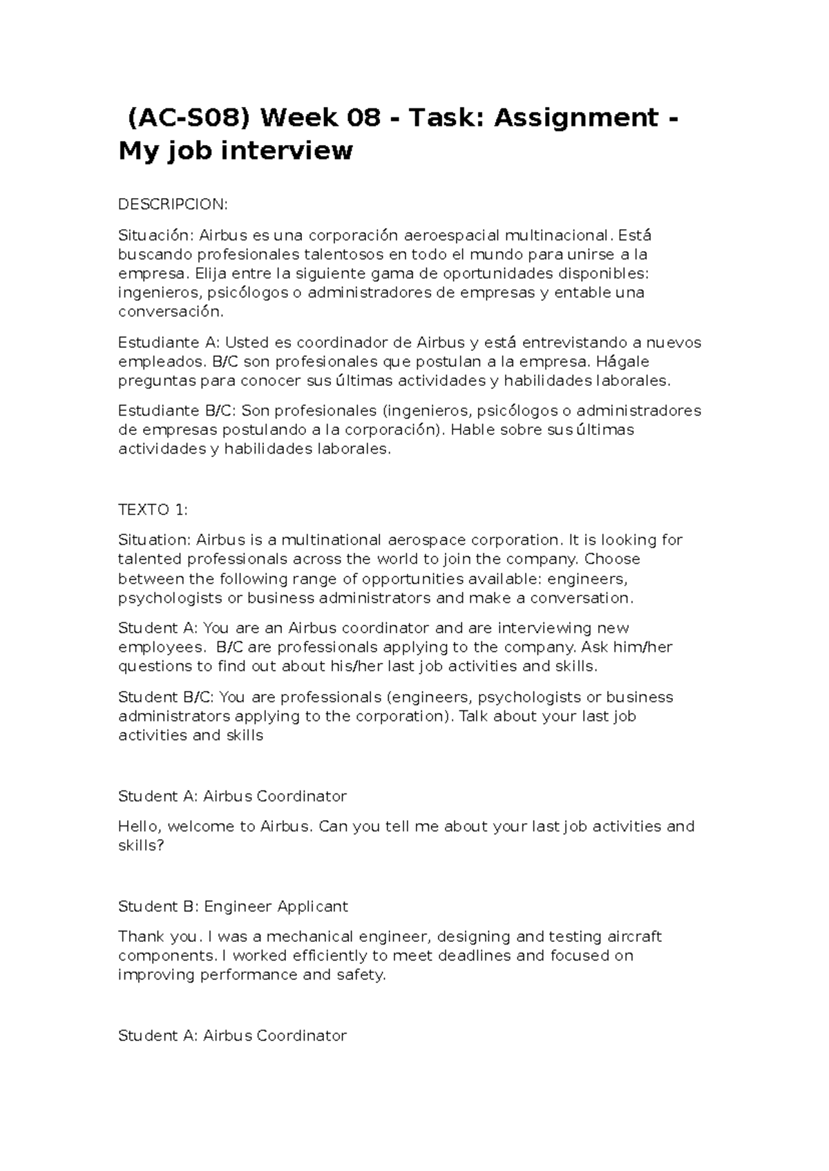 (AC-S08) Week 08 Task Assignment My job interview - (AC-S08) Week 08 - Task: Assignment - My job ...