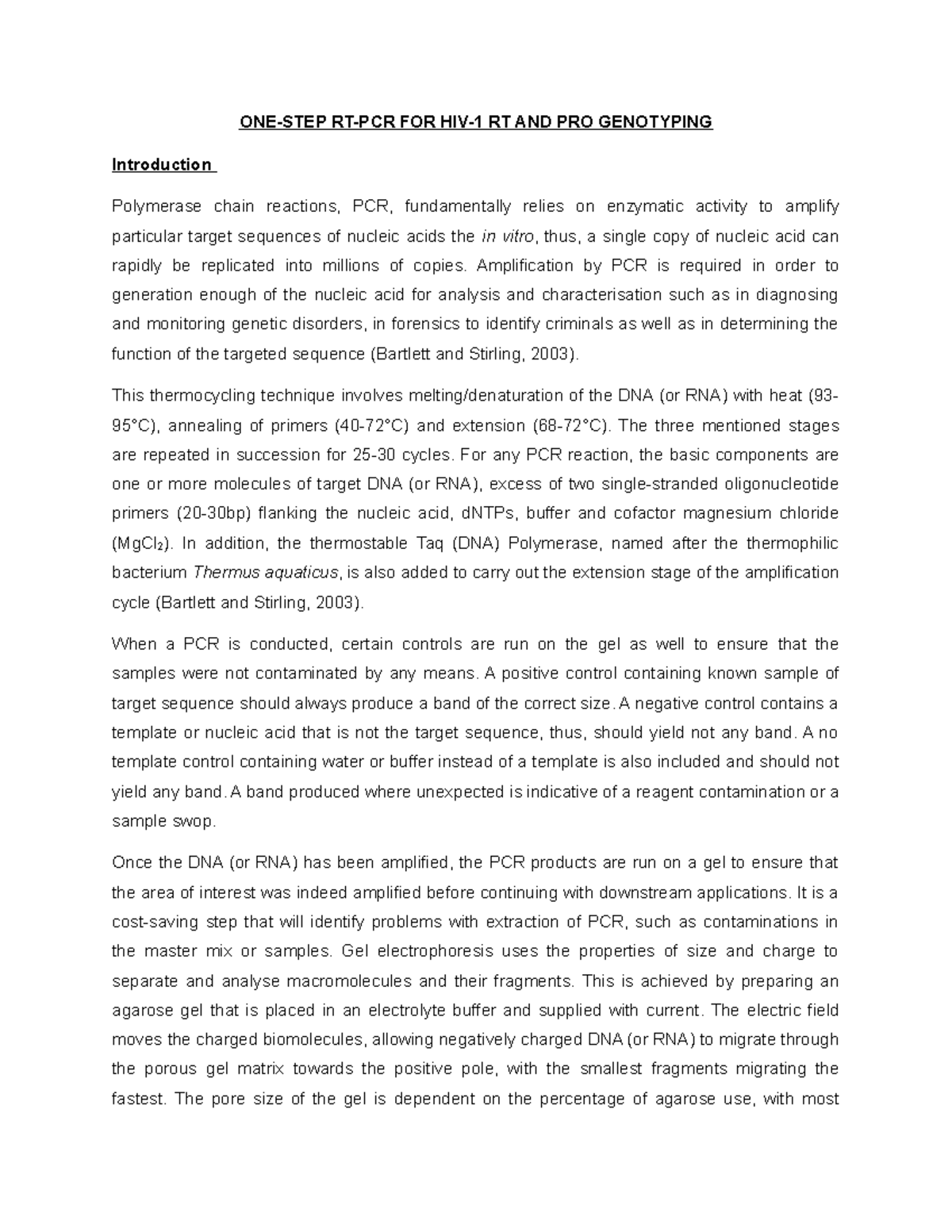 PCR and Electrophoresis - ONE-STEP RT-PCR FOR HIV-1 RT AND PRO ...