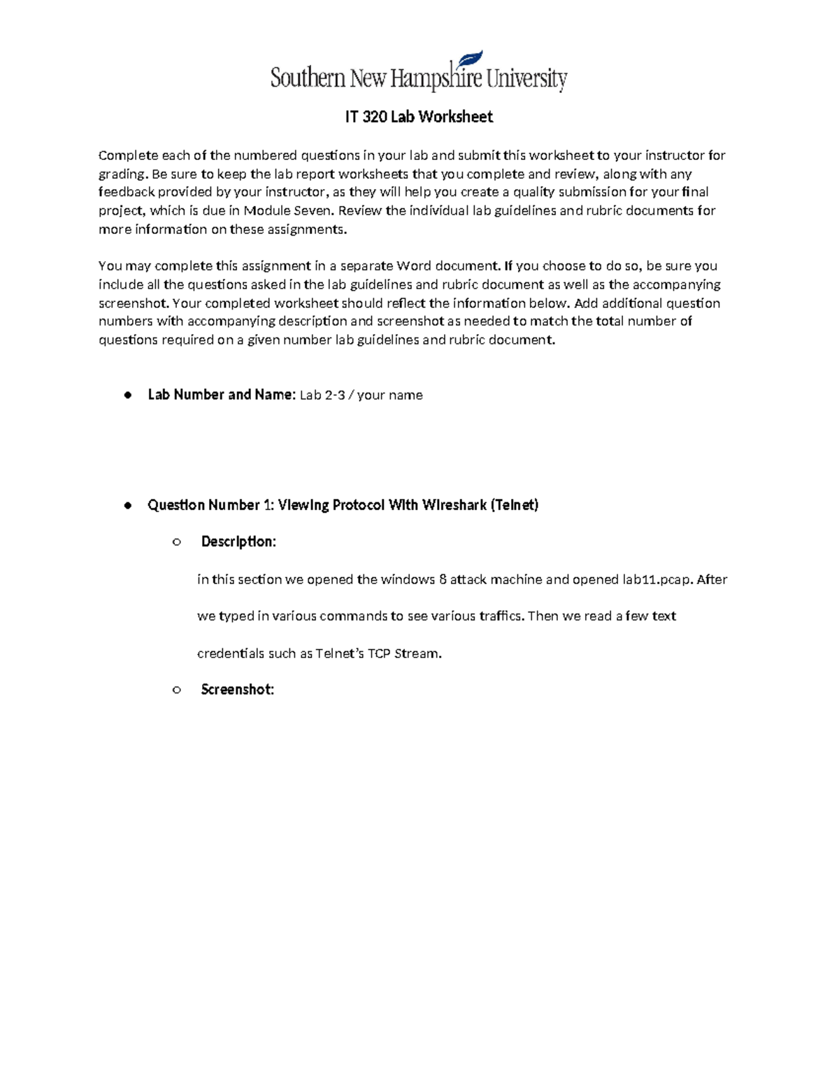 It 320 Lab 2 3 2 3 Lab Worksheet For It 320 It 320 Lab Worksheet