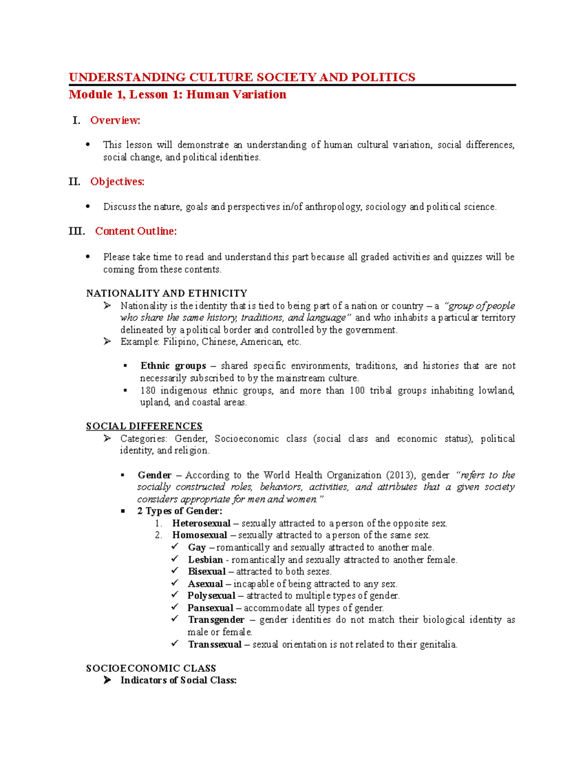 Module 1, Lesson 1 in Understanding Culture, Society and Politics ...