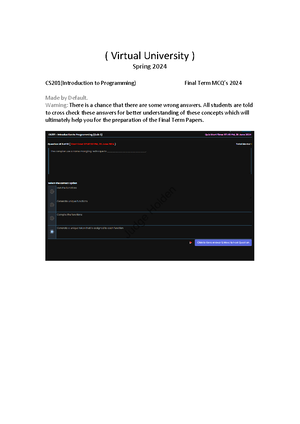 CS201Solved MeGa File For solved past paper - FINALTERM EXAMINATION CS201- Introduction to - Studocu