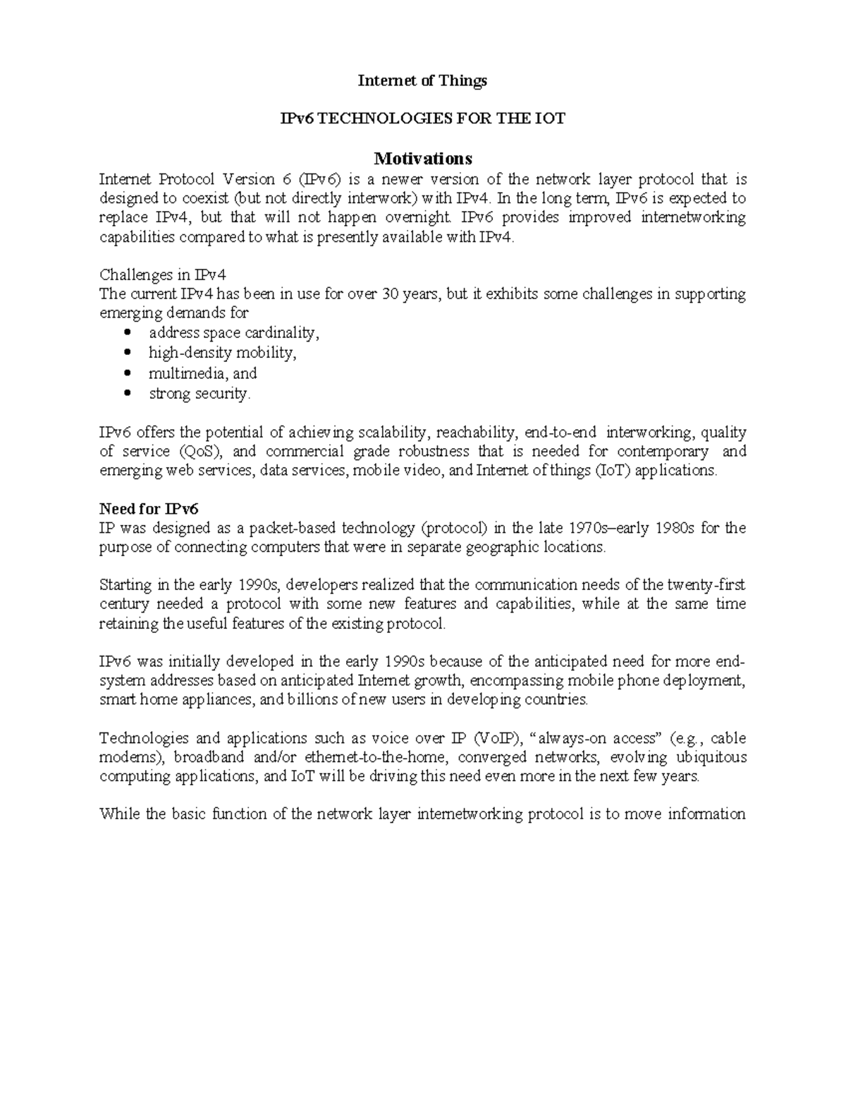 Io T notes - Internet of Things IPv6 TECHNOLOGIES FOR THE IOT ...