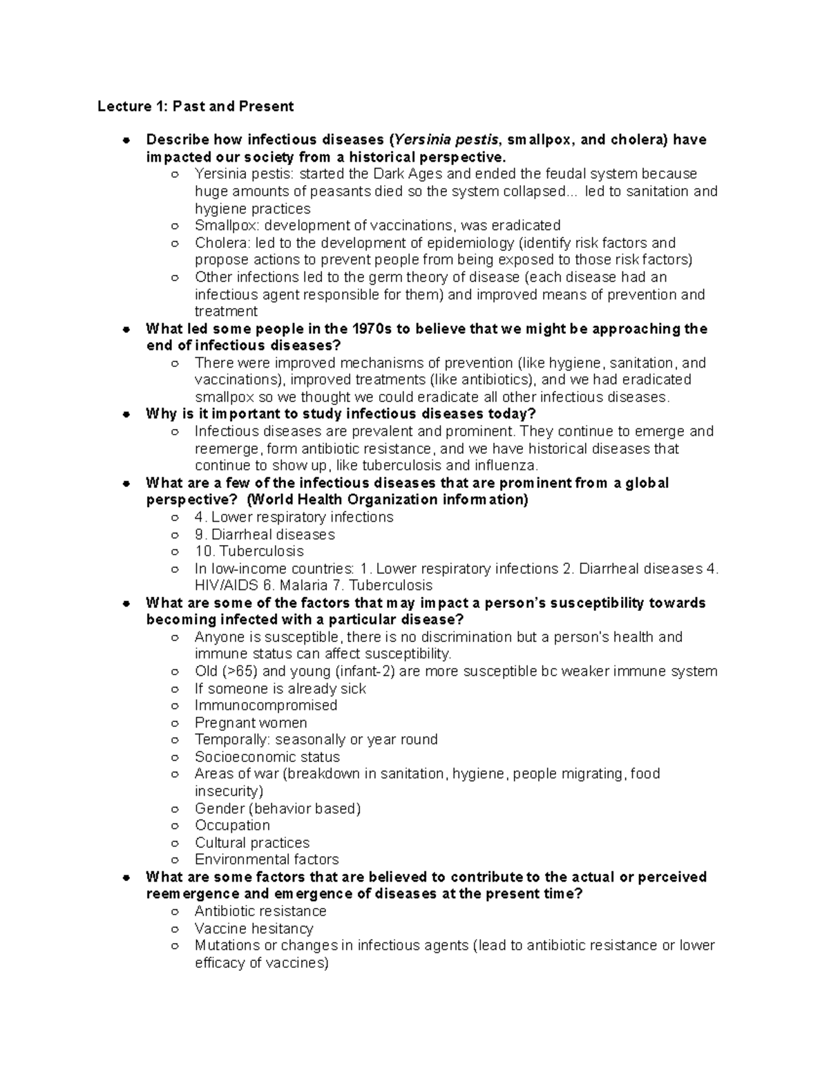 Public Health Micro Exam 1 lecture notes - Lecture 1: Past and Present ...