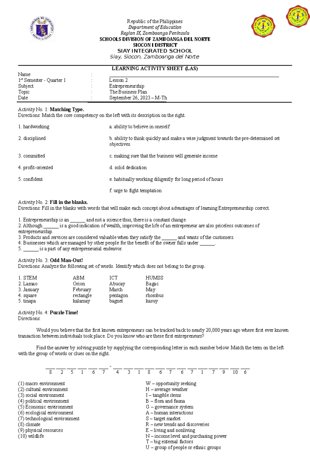 LAS - Learning Activity Sheet - Republic of the Philippines Department ...