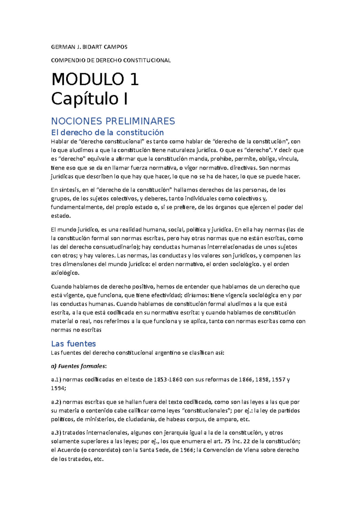 Resumen Bidart Campos Mod 1 Y 2 German J Bidart Campos Compendio De