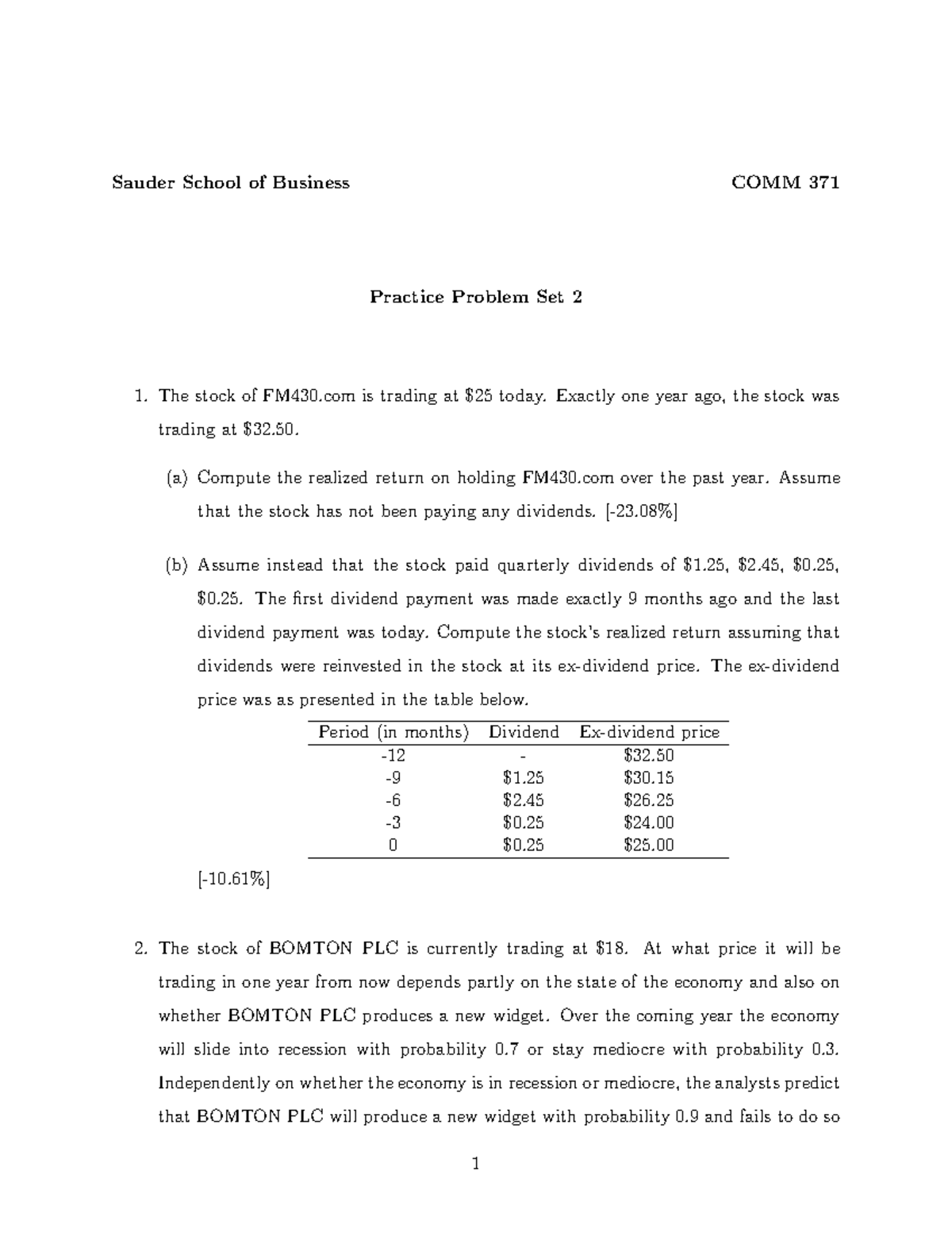 COMM371 PPS2 Assignment - Sauder School of Business COMM 371 Practice ...