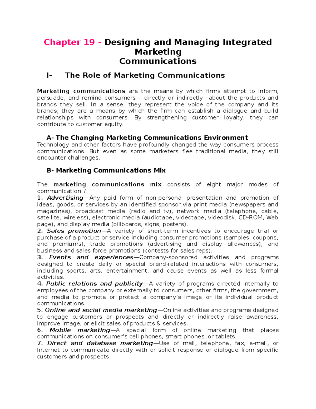 Chapter 19 - Designing and Managing Integrated Marketing Communications ...