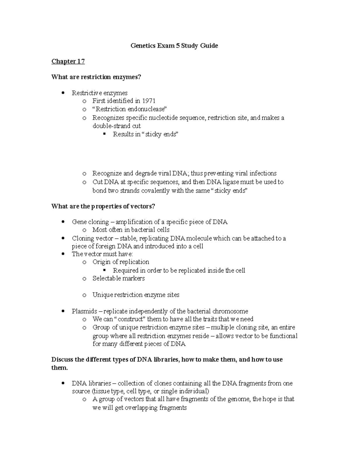 Genetics Exam 5 Study Guide - Genetics Exam 5 Study Guide Chapter 17 ...