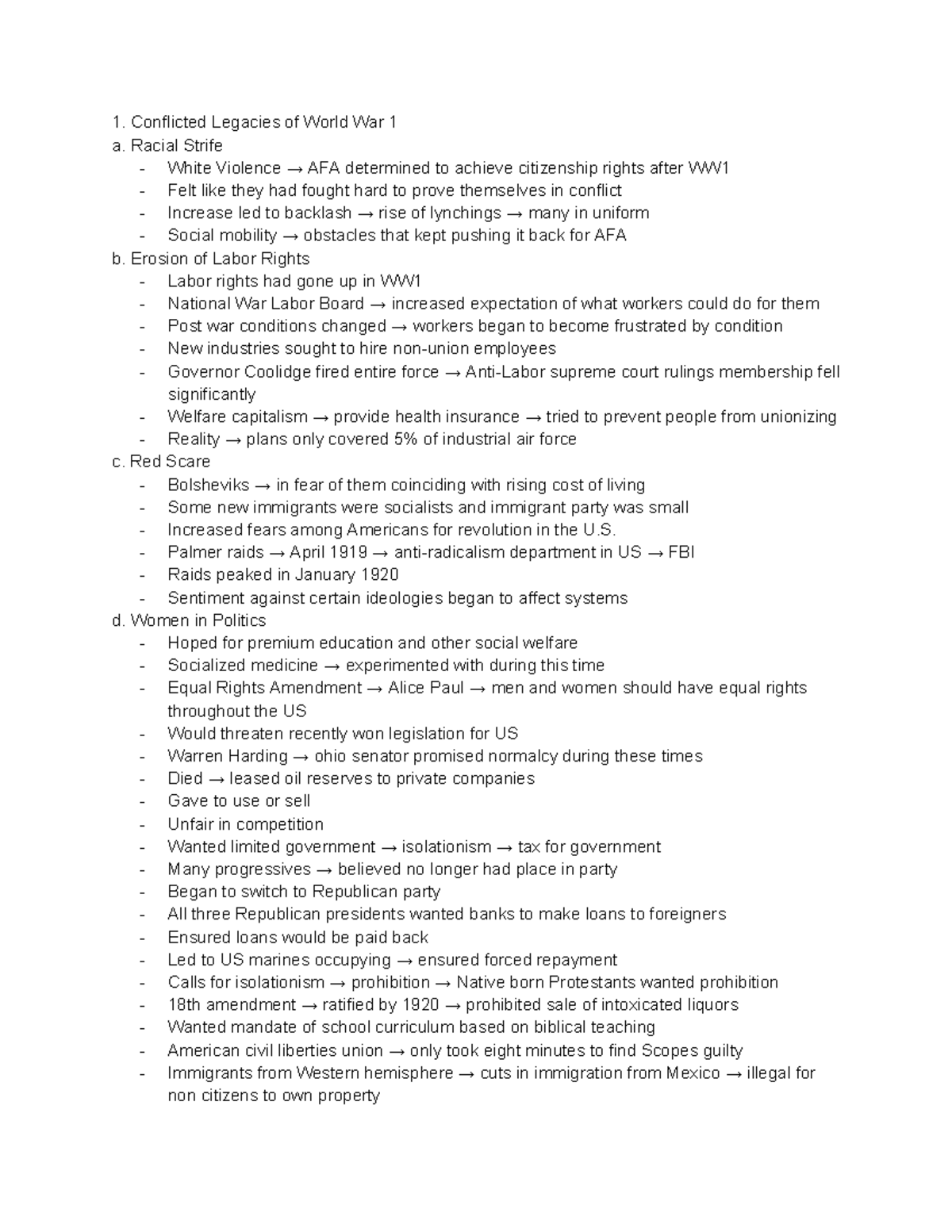 Chapter 22 Notes - Conflicted Legacies of World War 1 a. Racial Strife ...