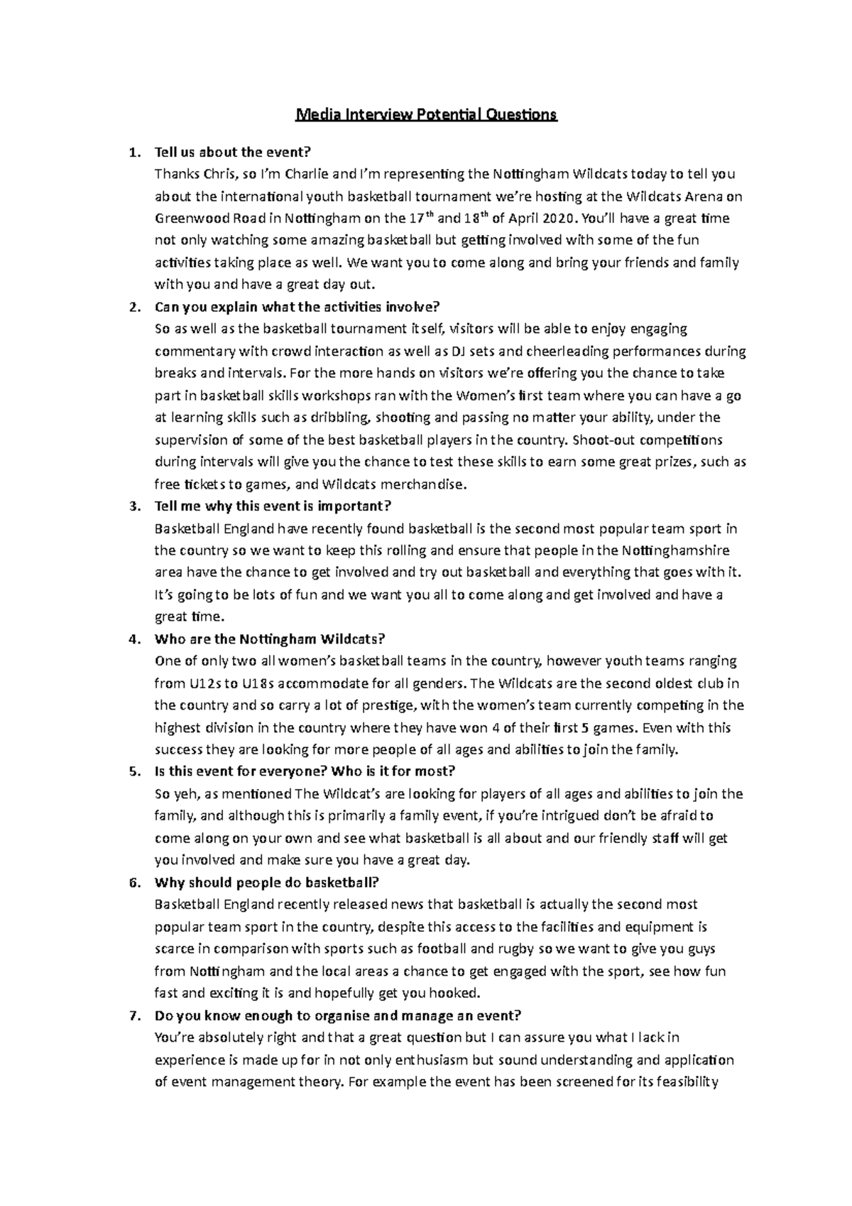 Media Interview Q's - Media Interview Potential Questions Tell us about ...