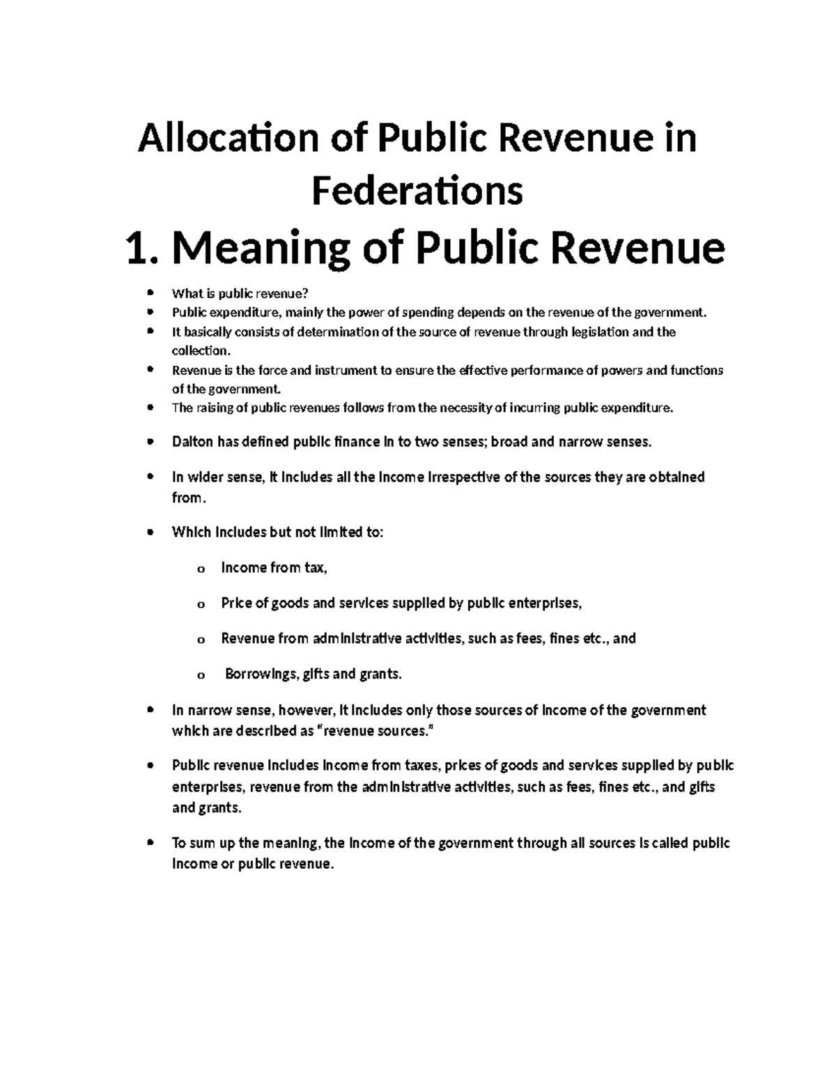 Allocation of Public Revenue in Federations - Meaning of Public Revenue ...
