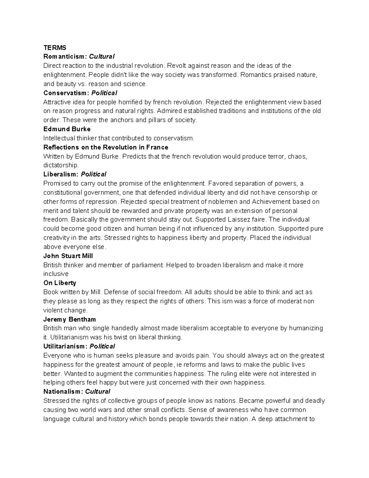 The New Isms - Lecture notes 2 - TERMS Romanticism: Cultural Direct ...