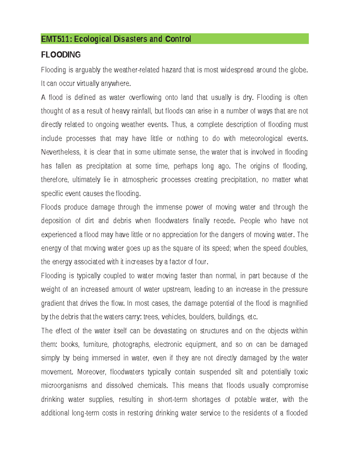 Flooding Notes EMT511 - This materials will help you to get an A in all ...