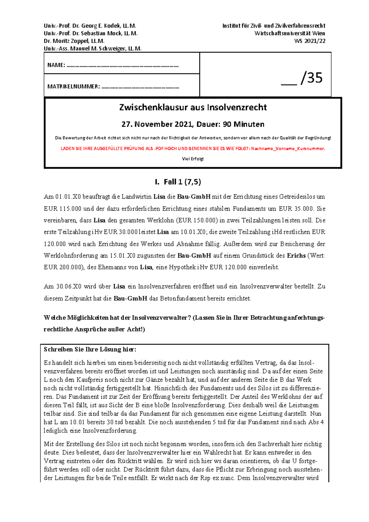 Meine Klausur WS 21 - Univ.-Prof. Dr. Sebastian Mock, LL ...
