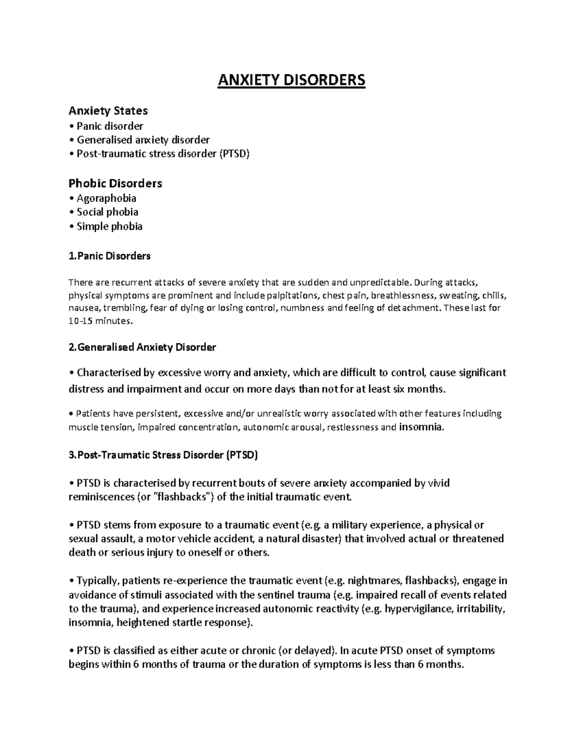 Anxiety Disorders - Lecture notes 1 - ANXIETY DISORDERS Anxiety States ...