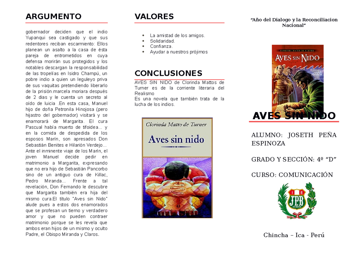 Triptico a VES SIN NIDO - Esssi - ARGUMENTO gobernador deciden que el ...