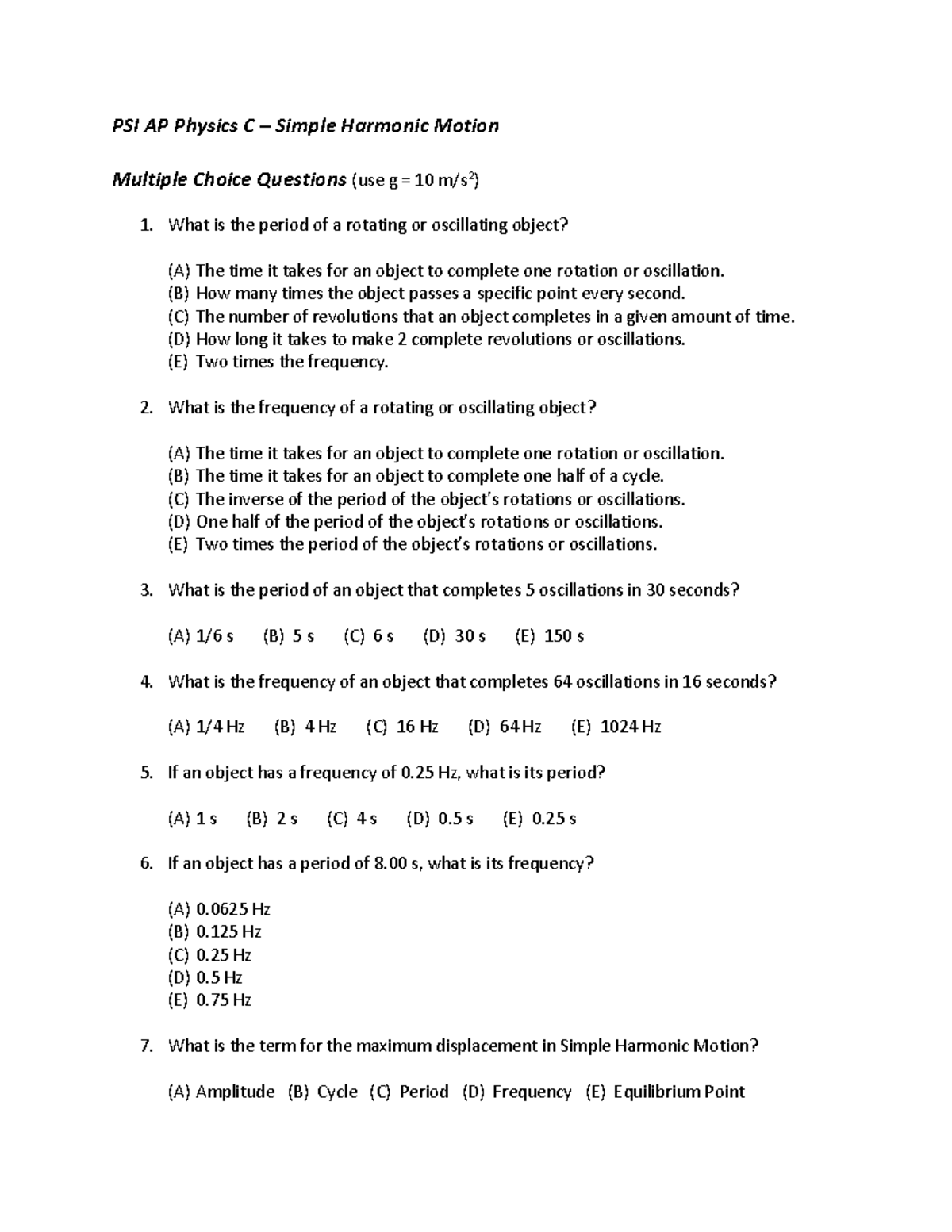 Ap-physc-m simple-harmonic-motion-multiple-choice 2024-04-05 - PSI AP ...