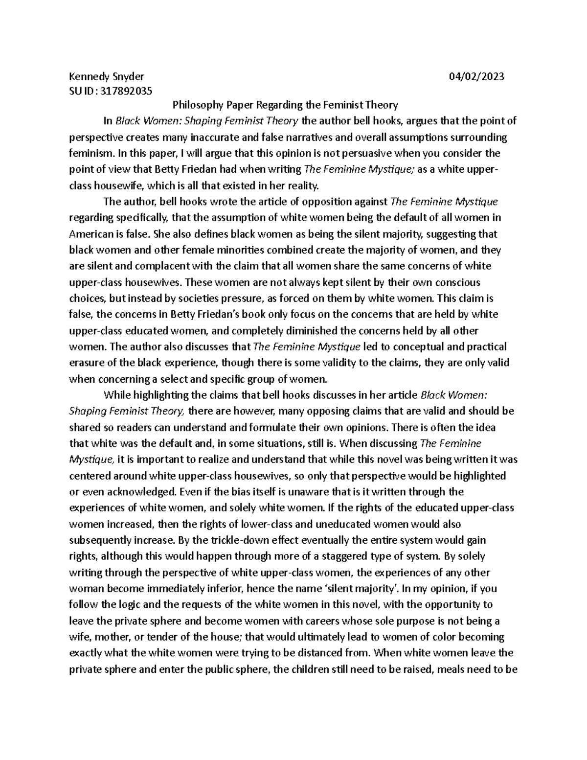 Philosophy Paper 23 4 2[19] - Kennedy Snyder 04/02/ SU ID: 317892035 ...