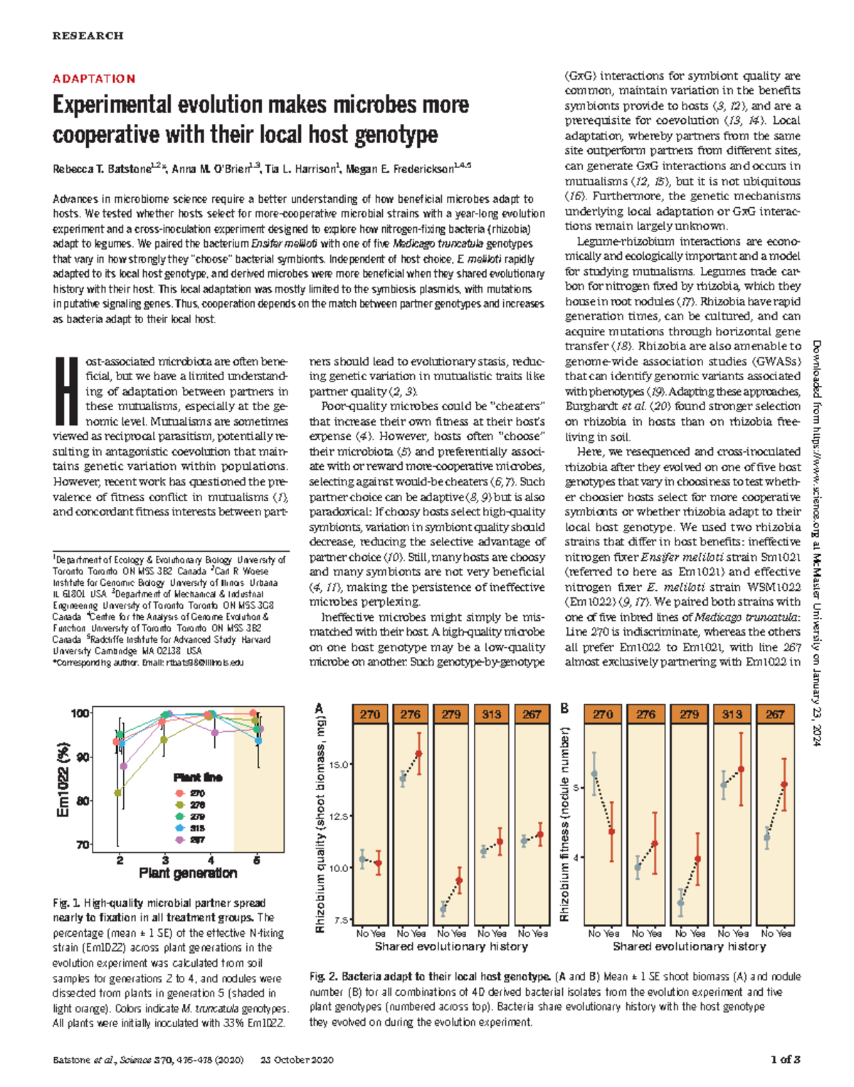 Science - extra resource - ADAPTATION Experimental evolution makes ...