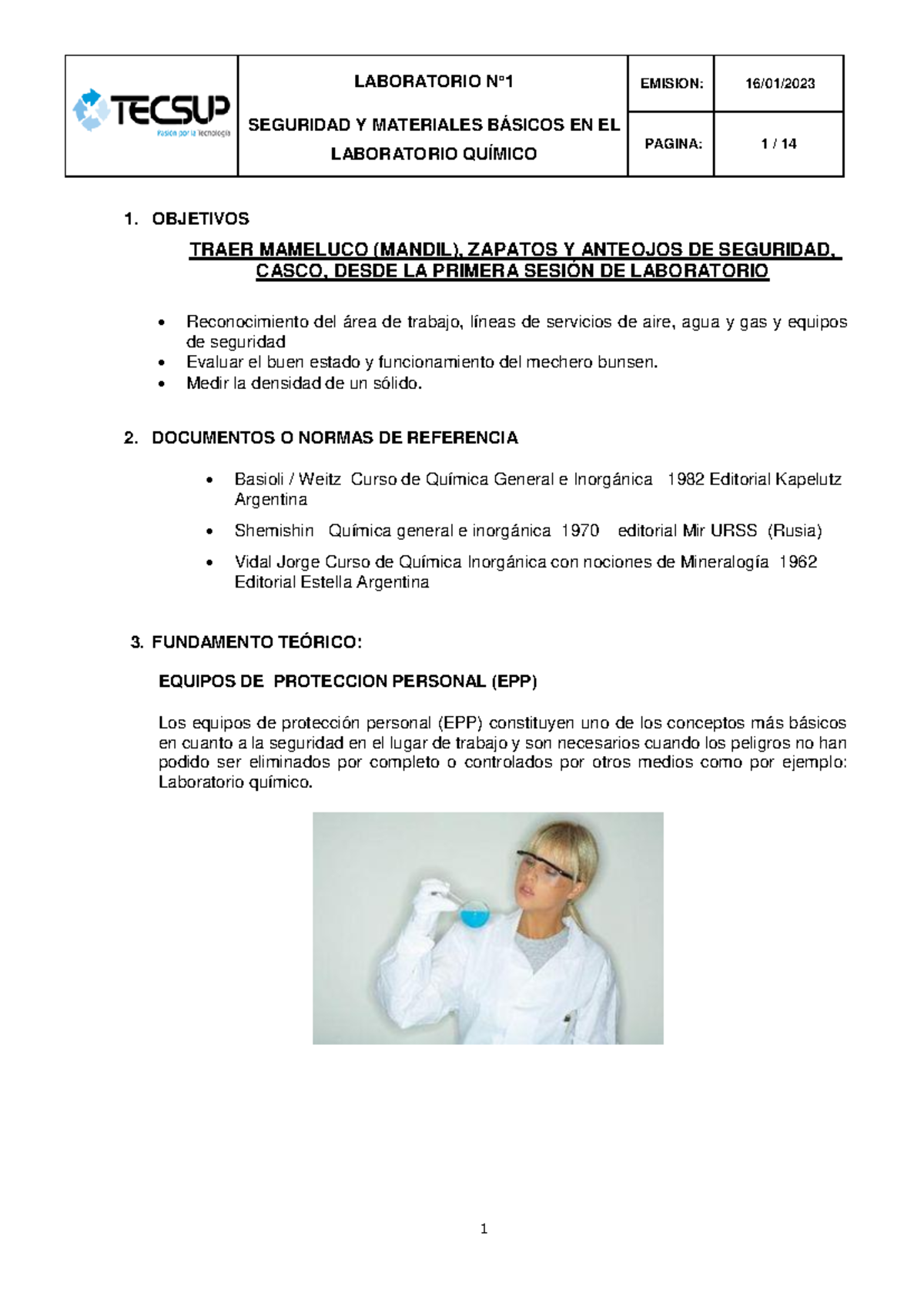 LAB 01 GUIA Seguridad y materiales básicos en el Laboratorio de Química ...