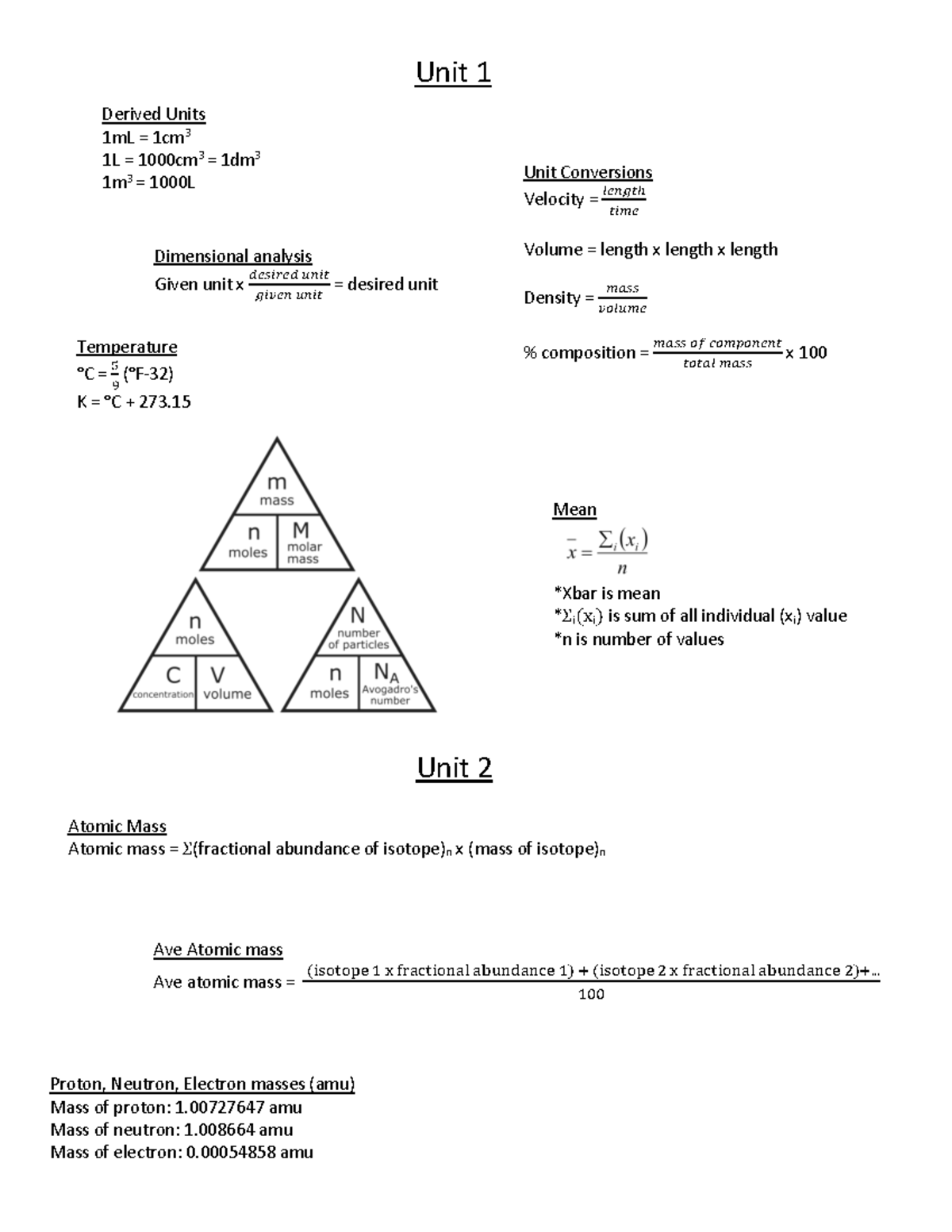 Chem formula sheet - Derived Units 1mL = 1cm 3 1L = 1000cm 3 = 1dm 3 1m ...