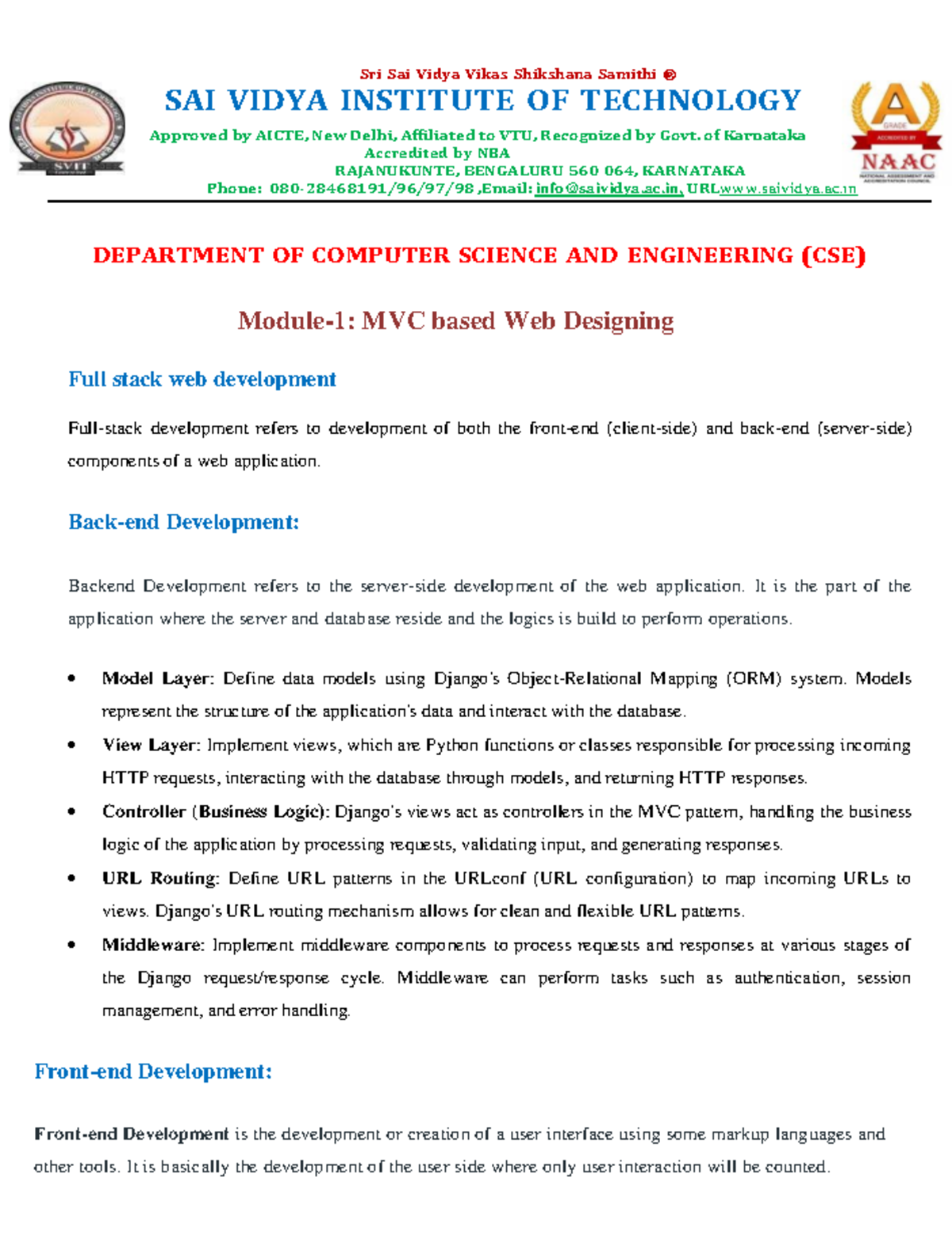 FSD Module 1 Notes - Full stack development -Django - Sri Sai Vidya ...