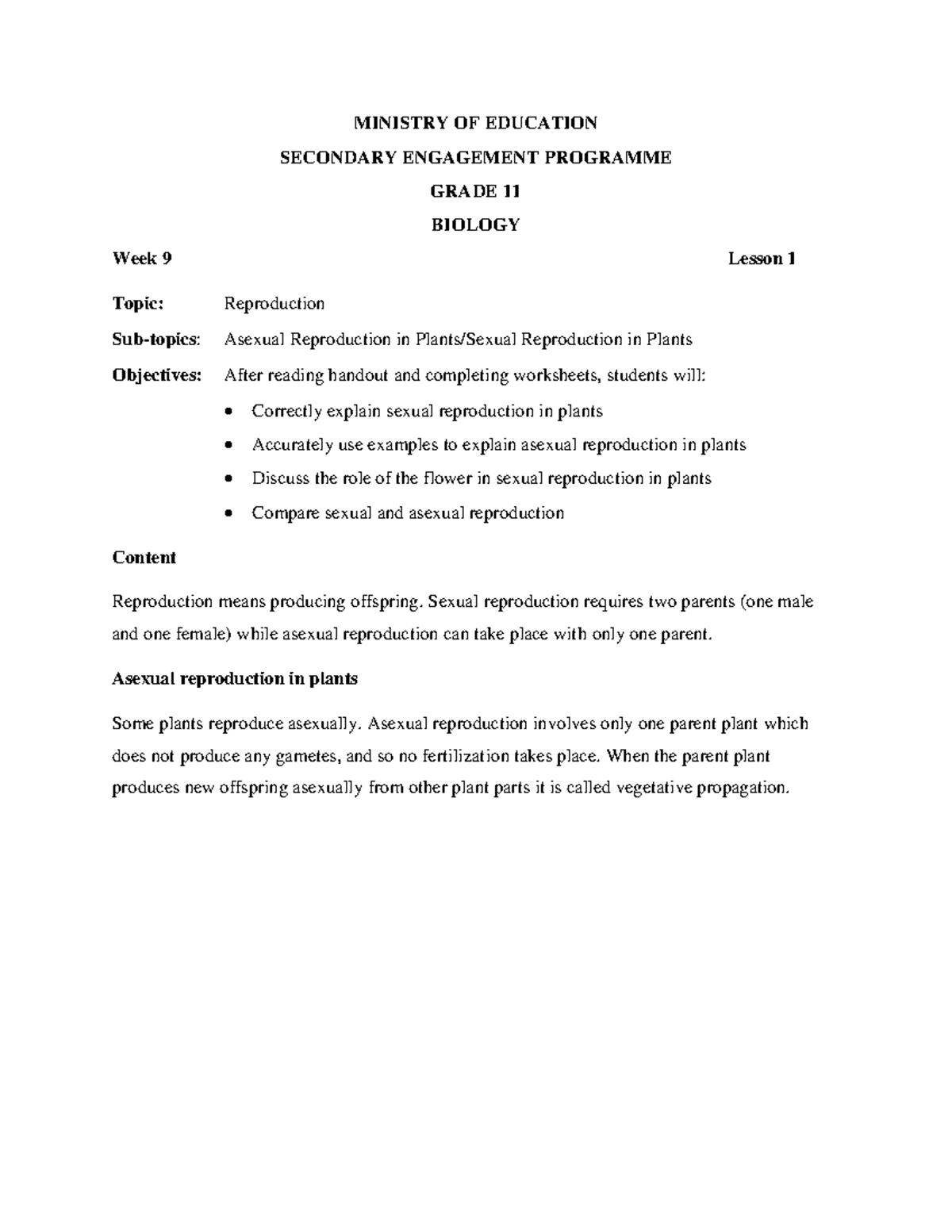 Grade 11 Biology Week 9 Lesson 1 - MINISTRY OF EDUCATION SECONDARY ...