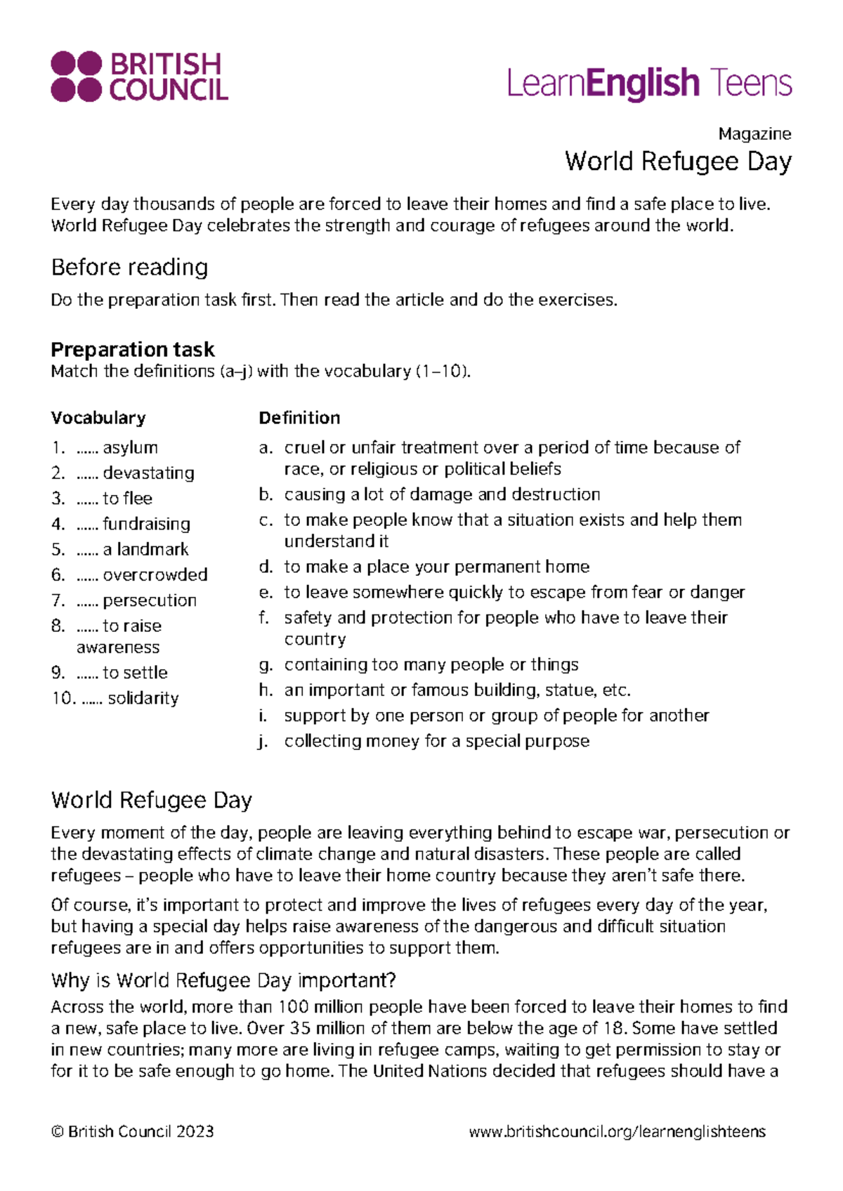 Learn English Teens Magazine World Refugee Day - Magazine World Refugee ...
