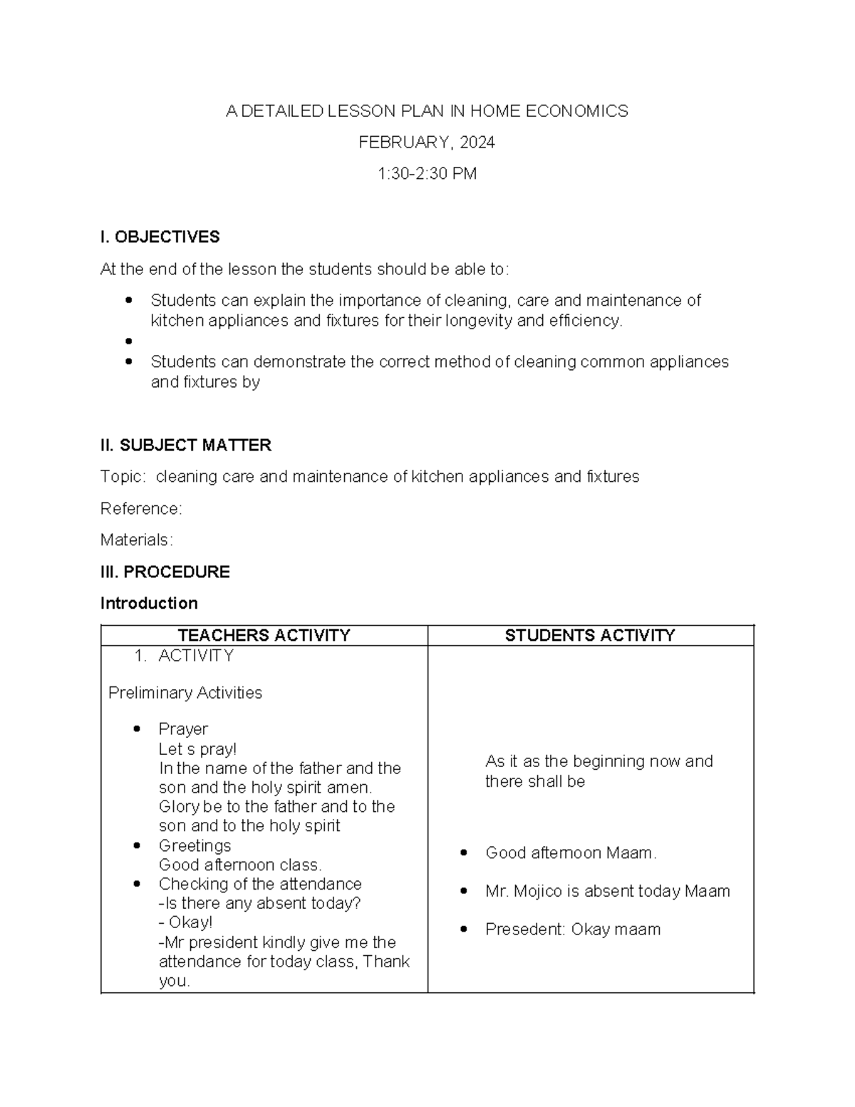 Send - A DETAILED LESSON PLAN IN HOME ECONOMICS FEBRUARY, 2024 1:30-2: ...