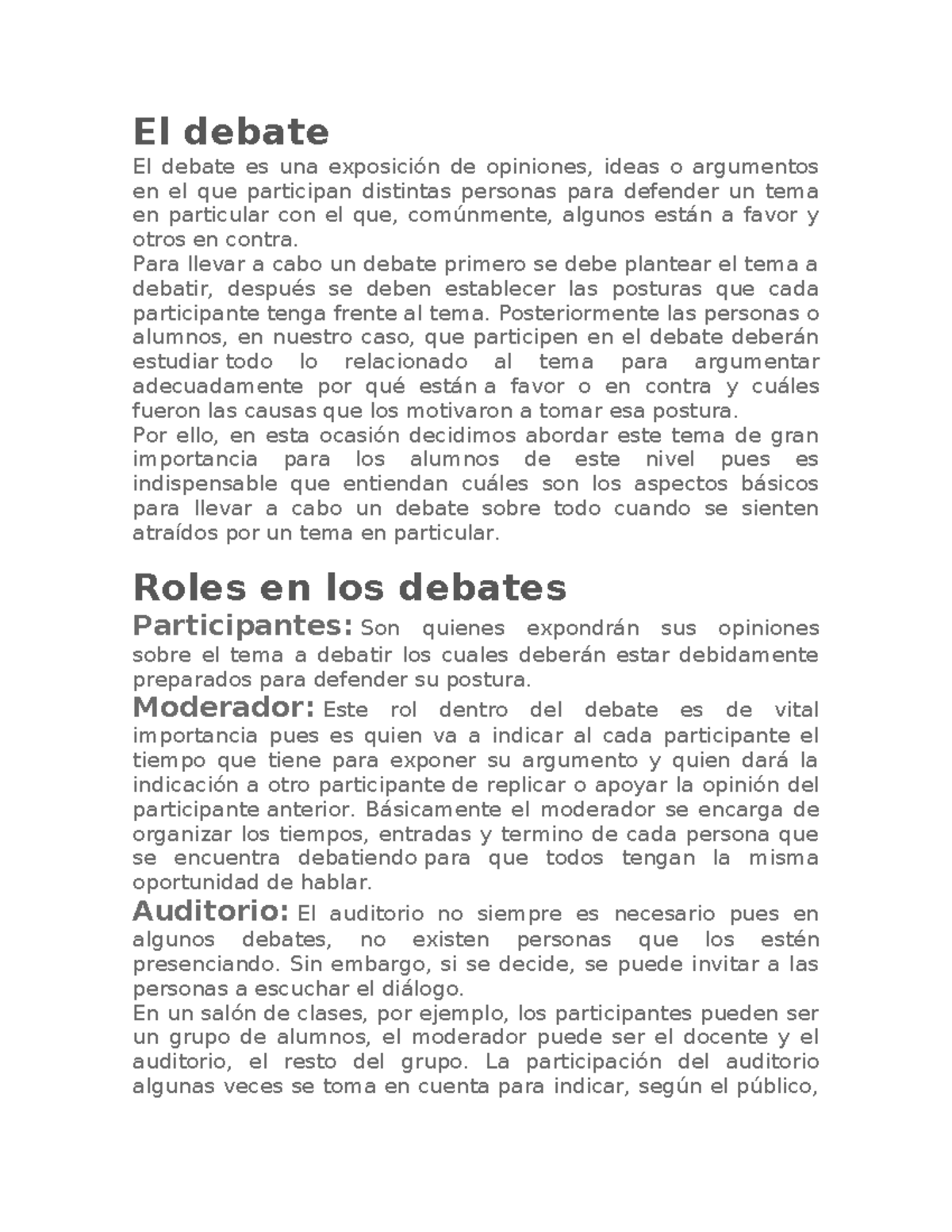 El debate 5º - El debate El debate es una exposición de opiniones ...