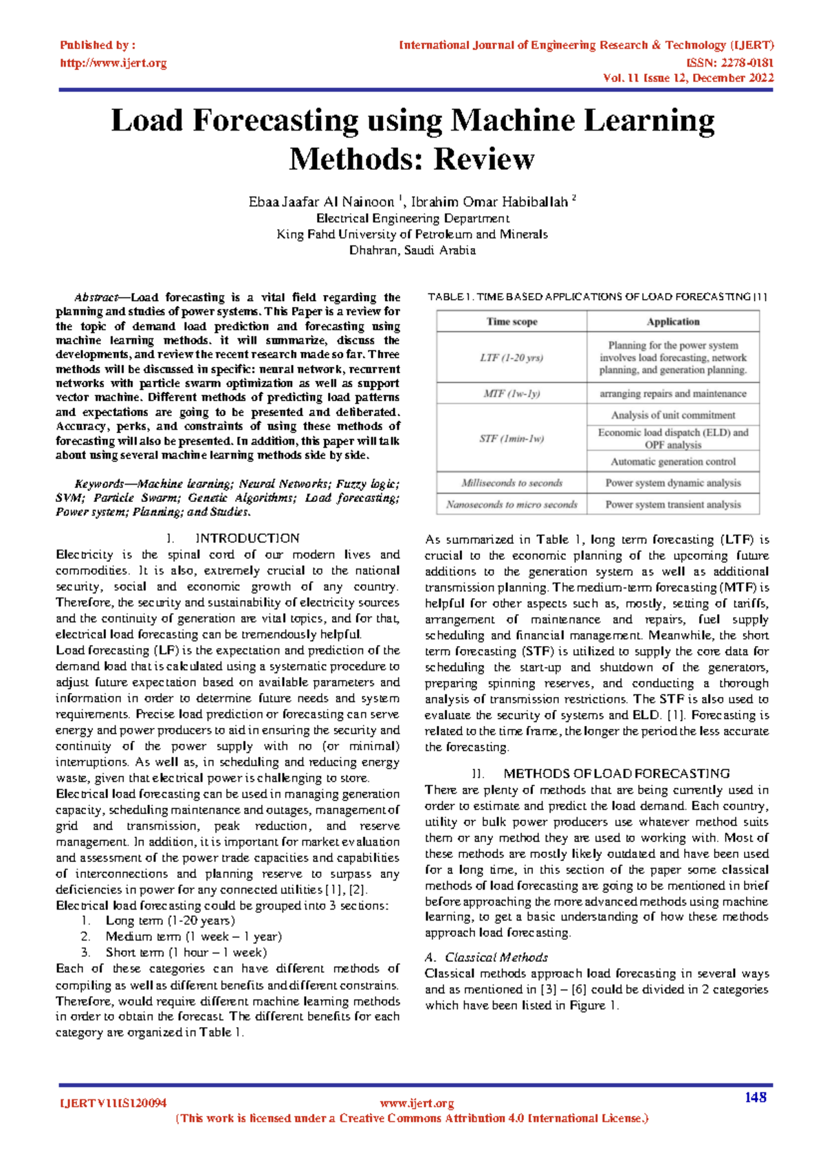 Load forecasting using machine learning methods review Ijertv 11IS12009 ...
