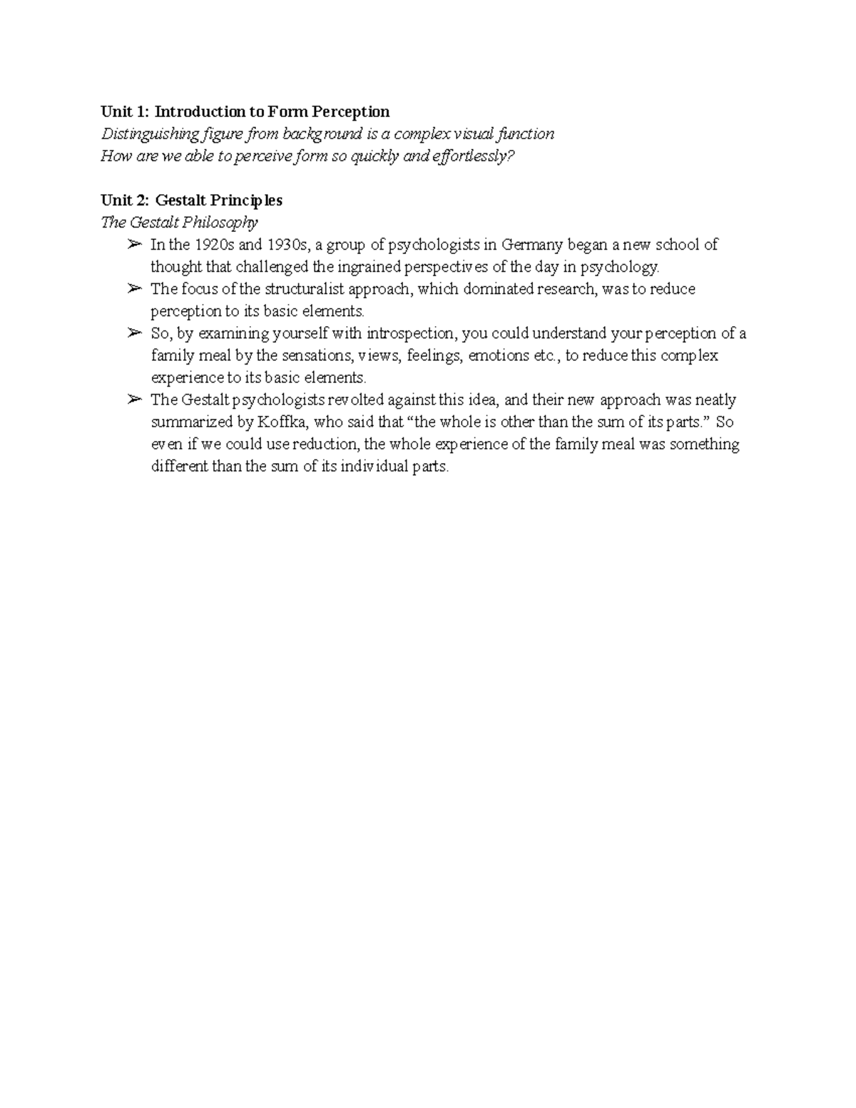 Form 1 - Form lecture notes - Unit 1: Introduction to Form Perception ...
