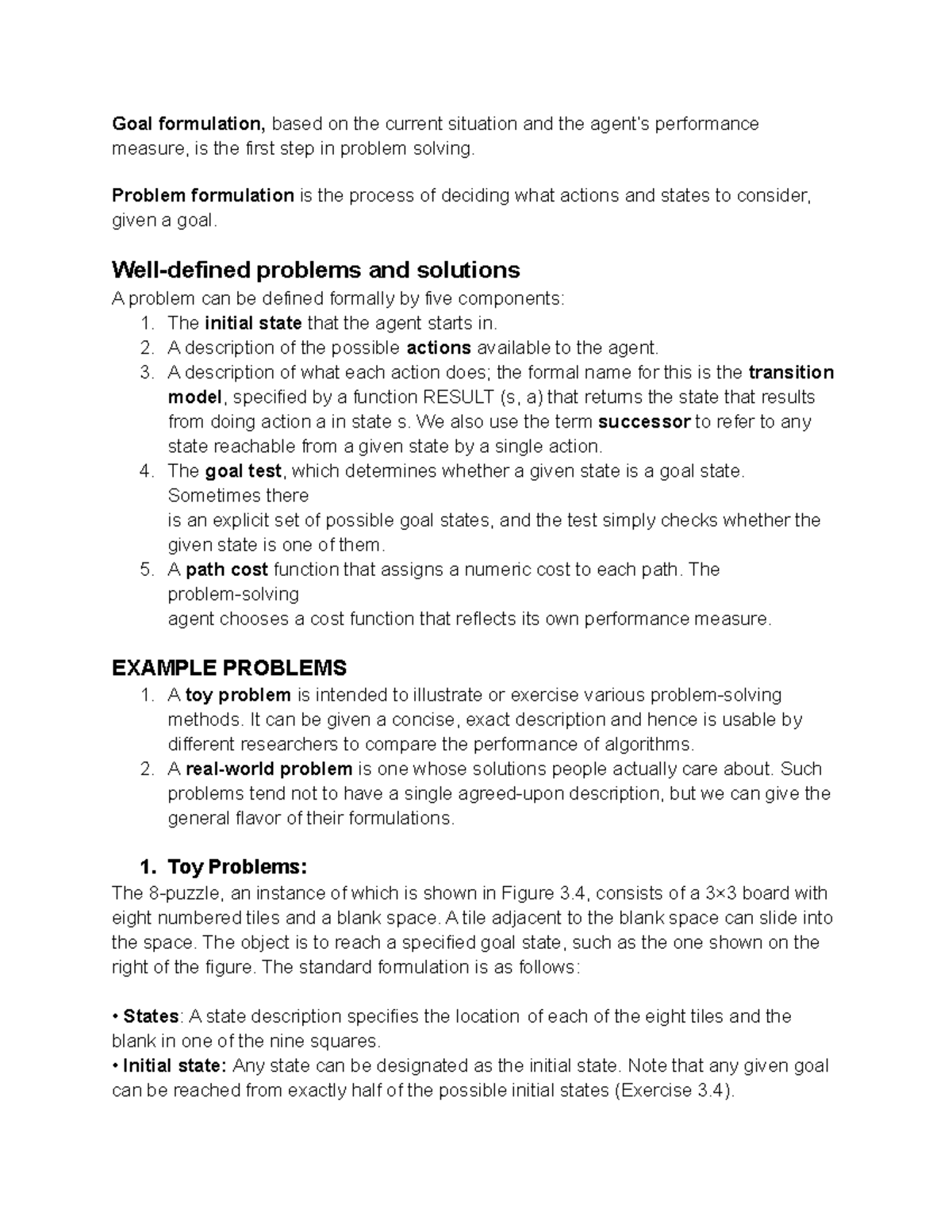 AI ch 3 - lecture notes - Goal formulation, based on the current ...