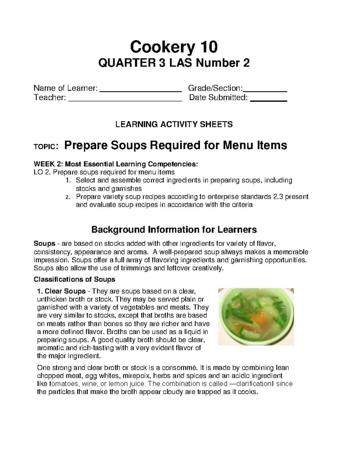 Cookery 10 Quarter 3 LAS Number 2 - Cookery 10 QUARTER 3 LAS Number 2 ...