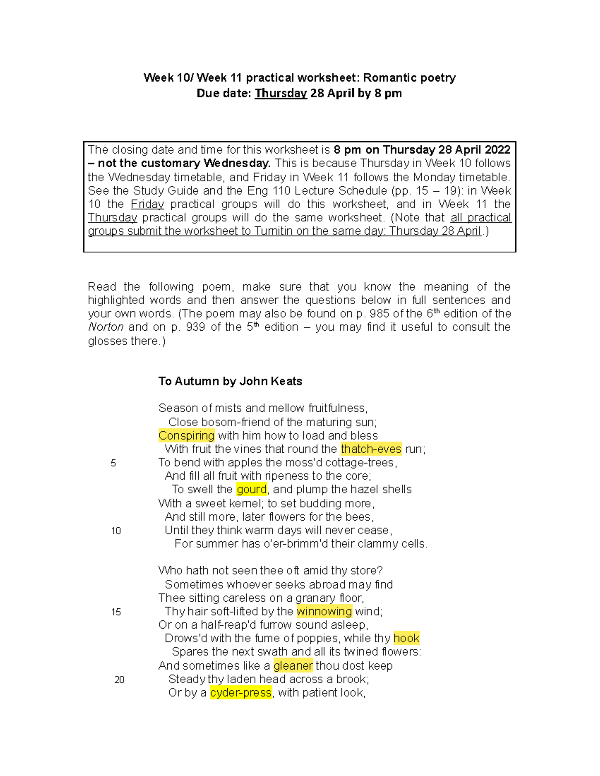 Week 10 and 11 prac on Romantic poetry - Week 10/ Week 11 practical ...