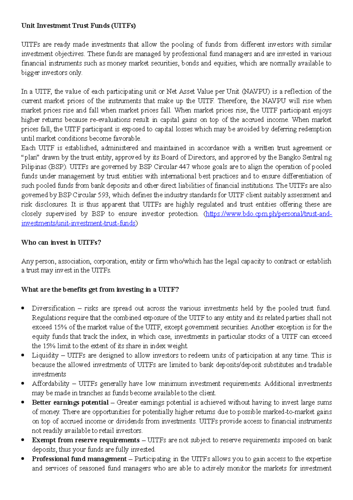 Unit Investment Trust Funds - These funds are managed by professional ...