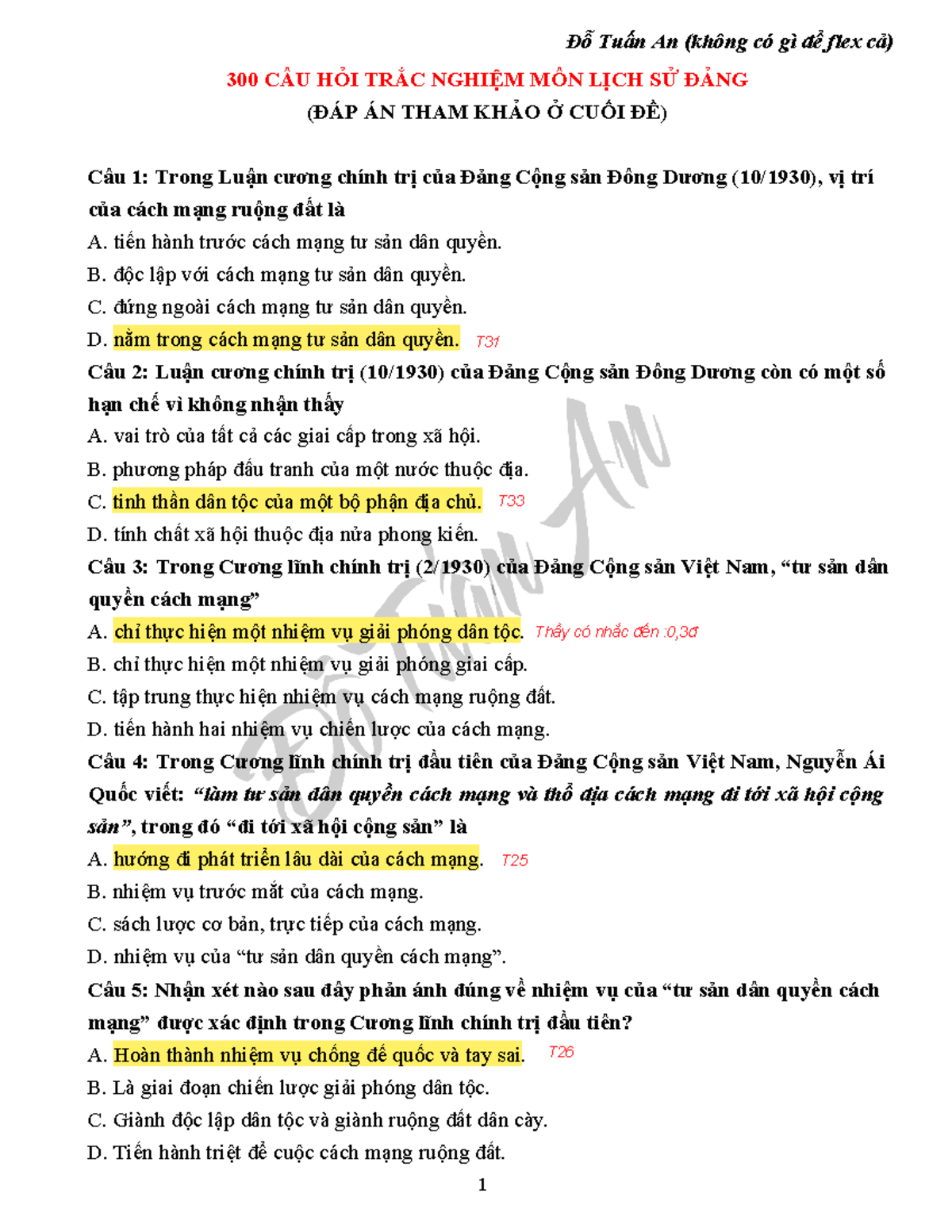 Trac nghiem lich su dang cong san viet nam co dap an - 300 CÂU HỎI TRẮC NGHIỆM MÔN LỊCH SỬ ĐẢNG ...