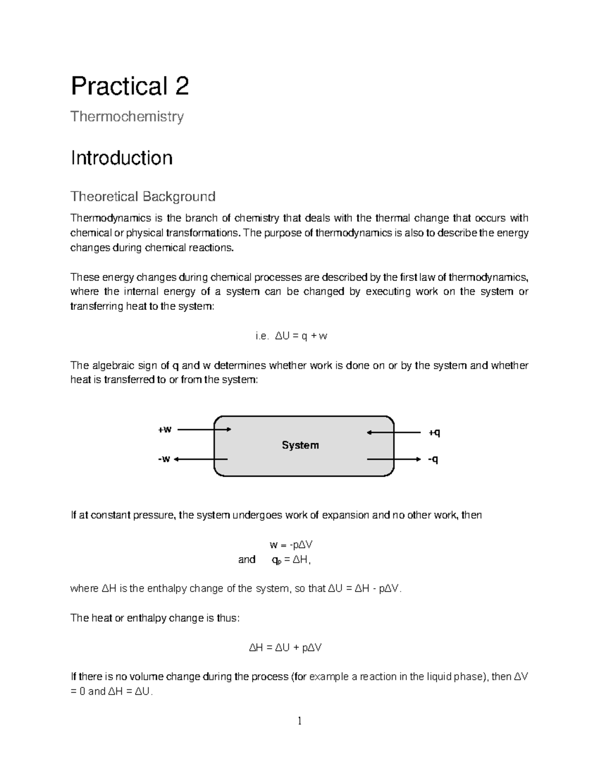 Practical 2 Introduction - Practical 2 Thermochemistry Introduction ...