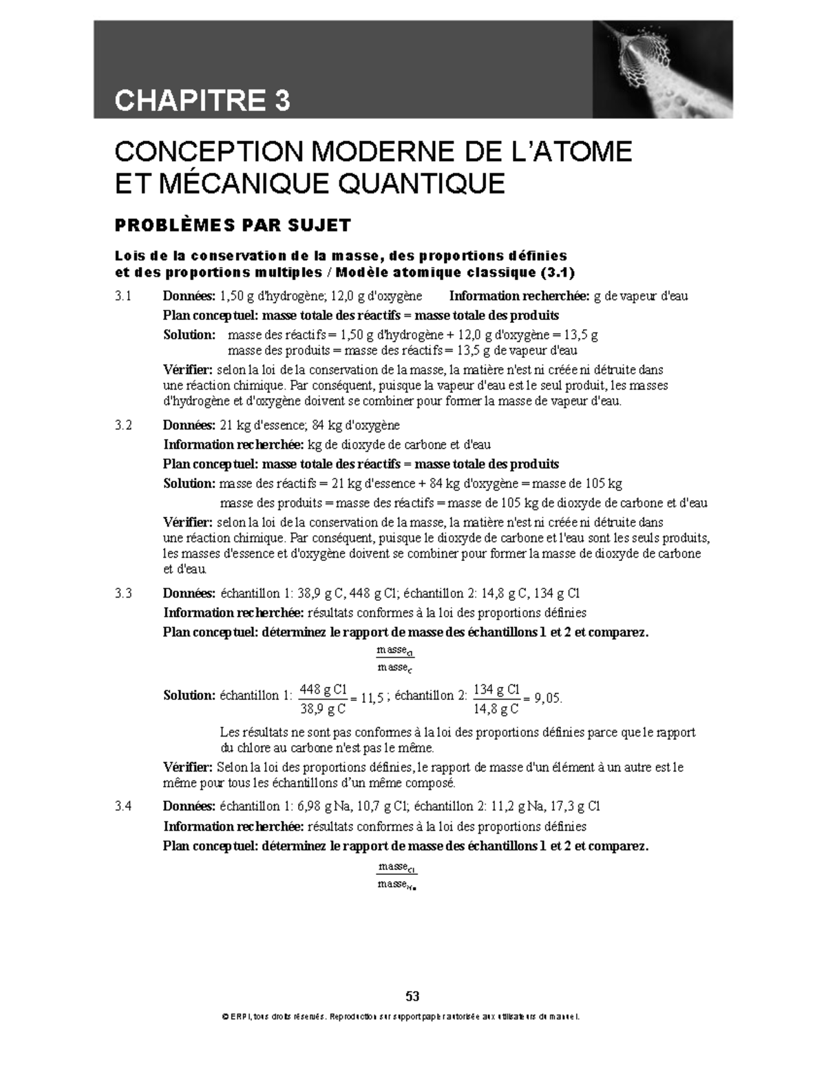Tro chimie gen 2E ch03 solutionnaire - 53 CHAPITRE 3 CONCEPTION MODERNE DE L’ATOME ET MÉCANIQUE ...