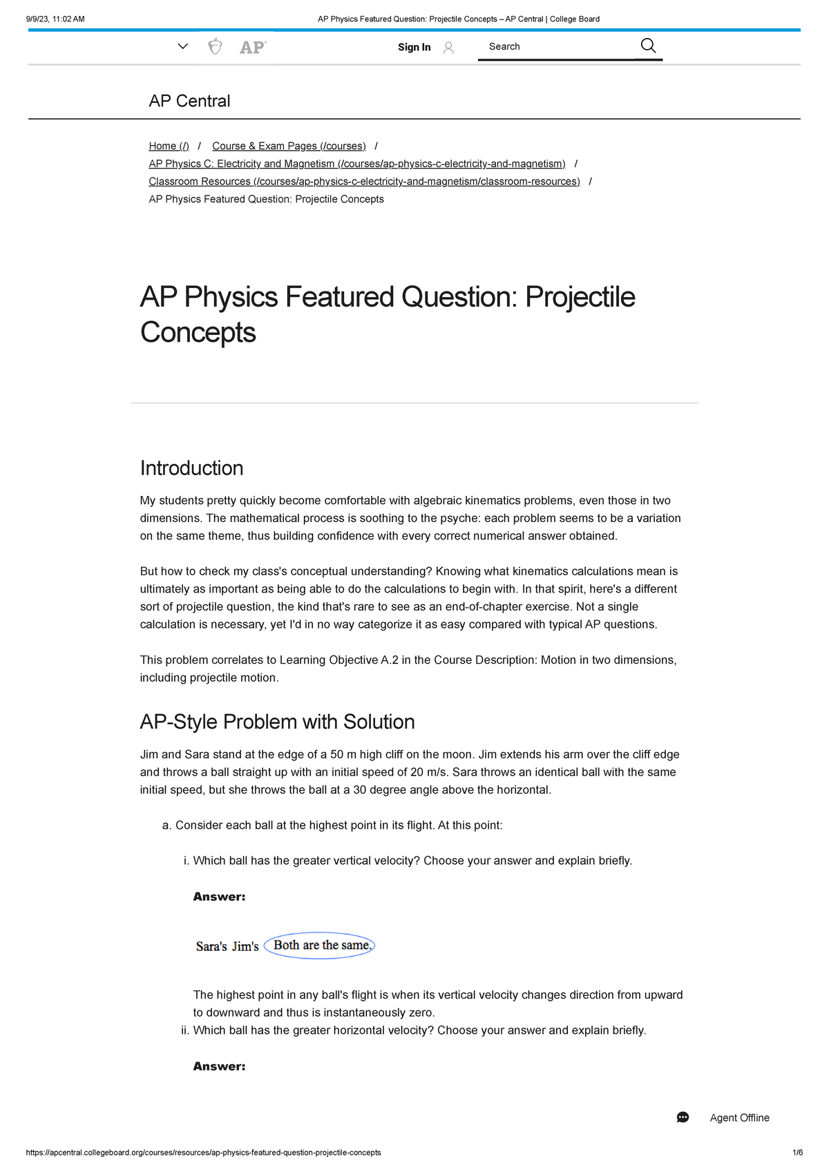 AP Physics Featured Question Projectile Concepts – AP Central College ...