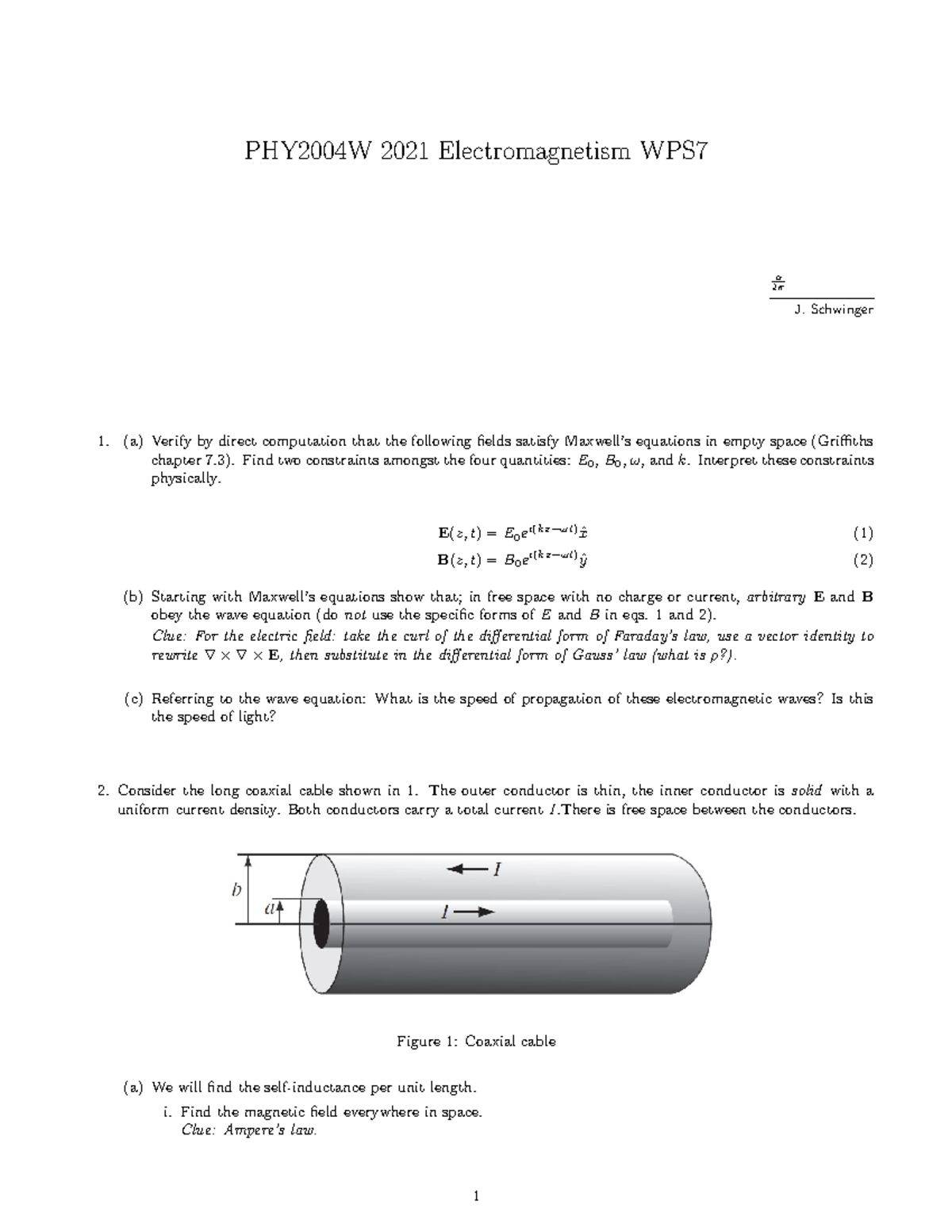 E&M Problem Set 7 - PHY2004W 2021 Electromagnetism WPS α 2 π J ...