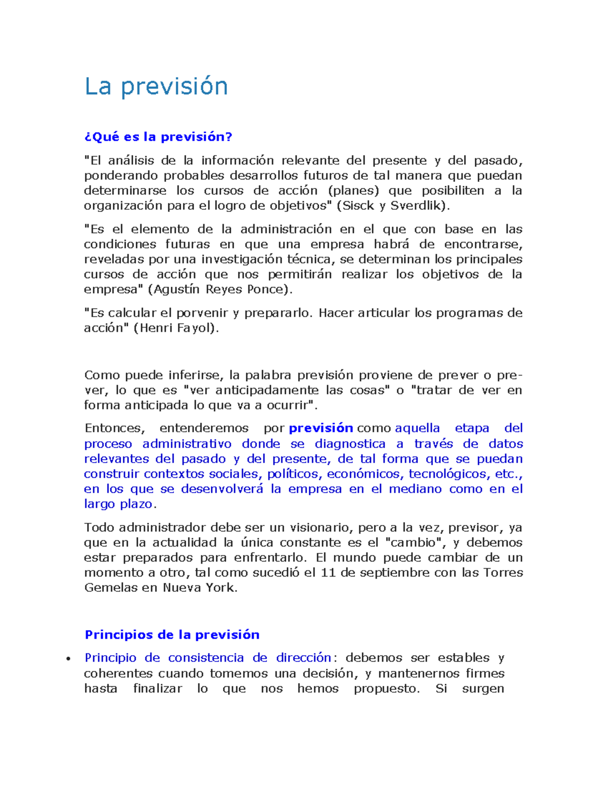 La previsión - Lecture notes 4 - La previsión ¿Qué es la previsión? "El ...