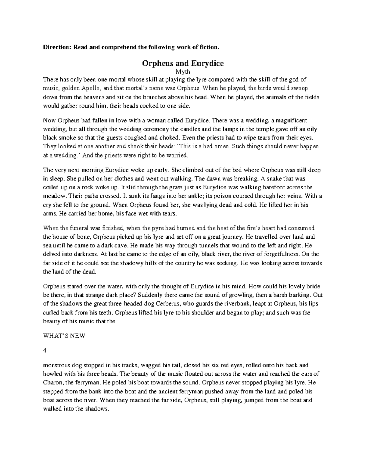 Orpheus-and-Eurydice - Direction: Read and comprehend the following ...
