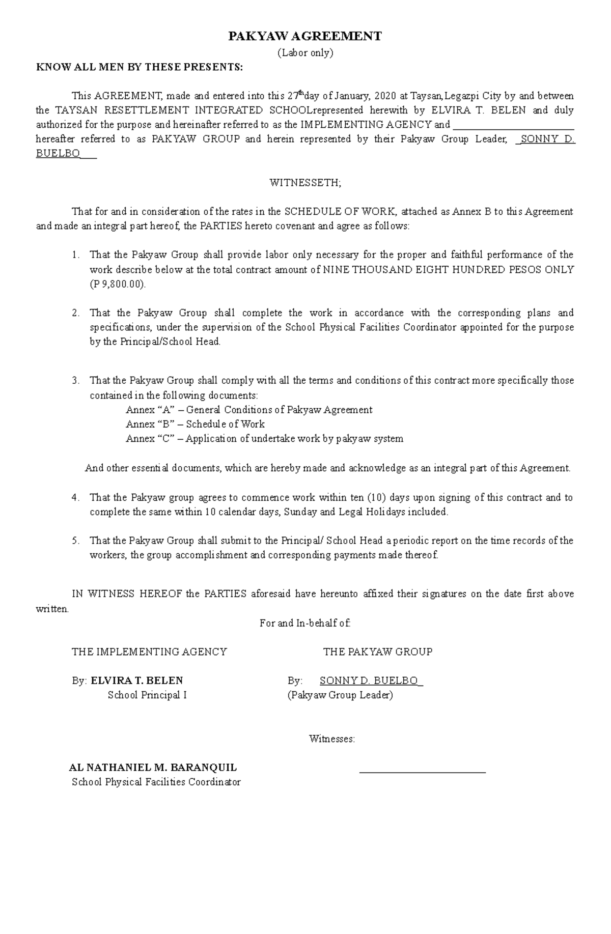 Pakyaw- Agreement-2 - nnn - PAKYAW AGREEMENT (Labor only) KNOW ALL MEN ...