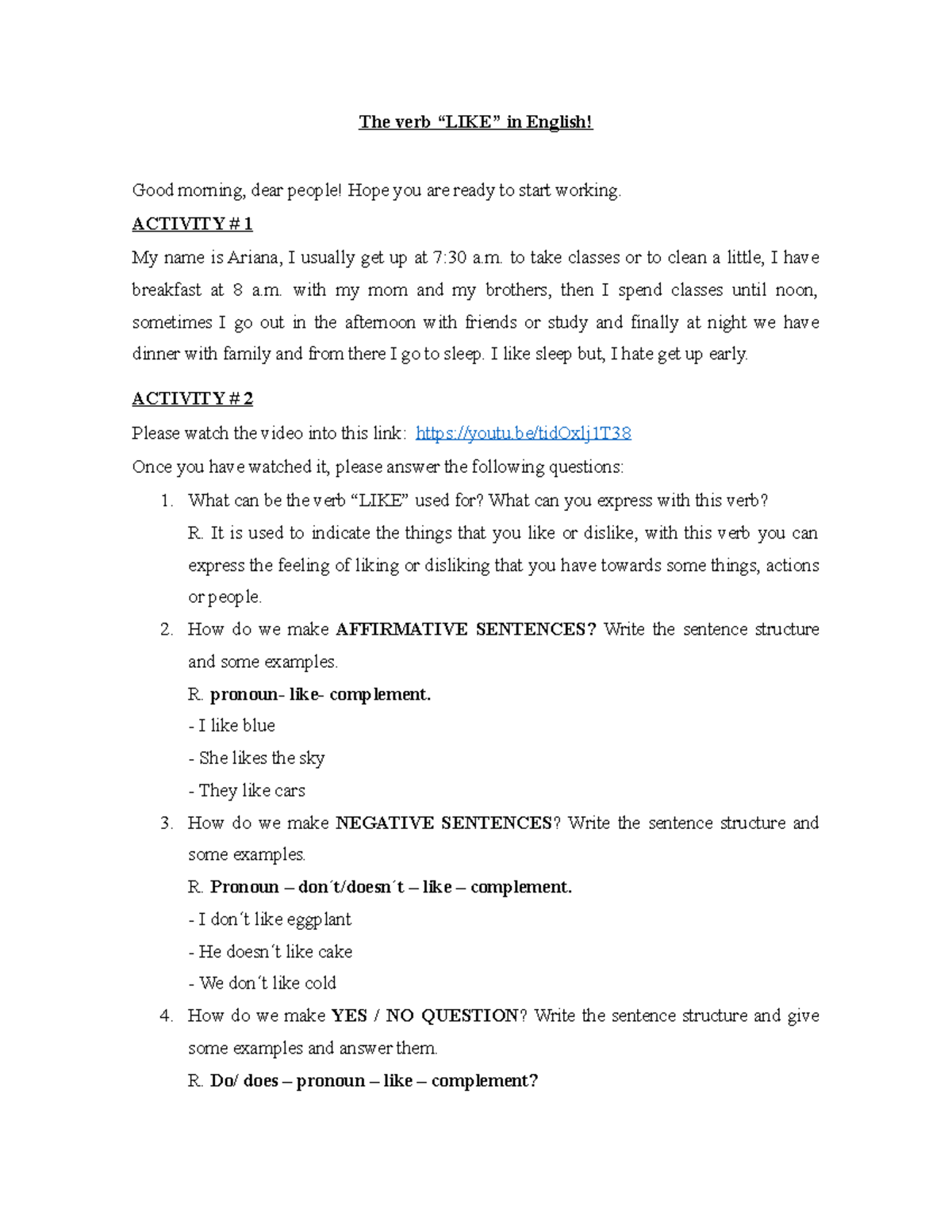 Worksheet 3 gfgdf f gdfg - The verb “LIKE” in English! Good morning ...