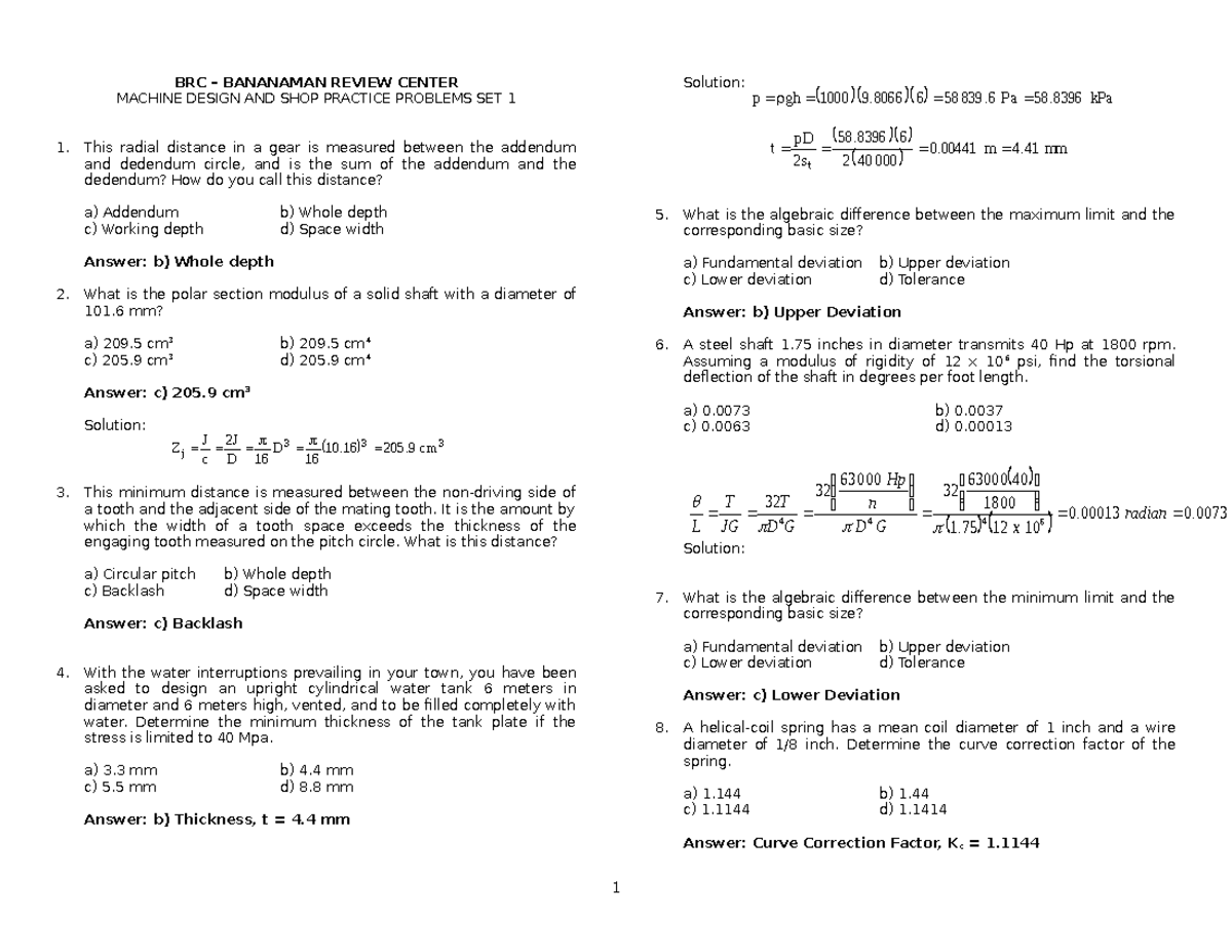Pdfcoffee.com mdsp-set-1pdf-pdf-freed - Mechanical Engineering - CU ...