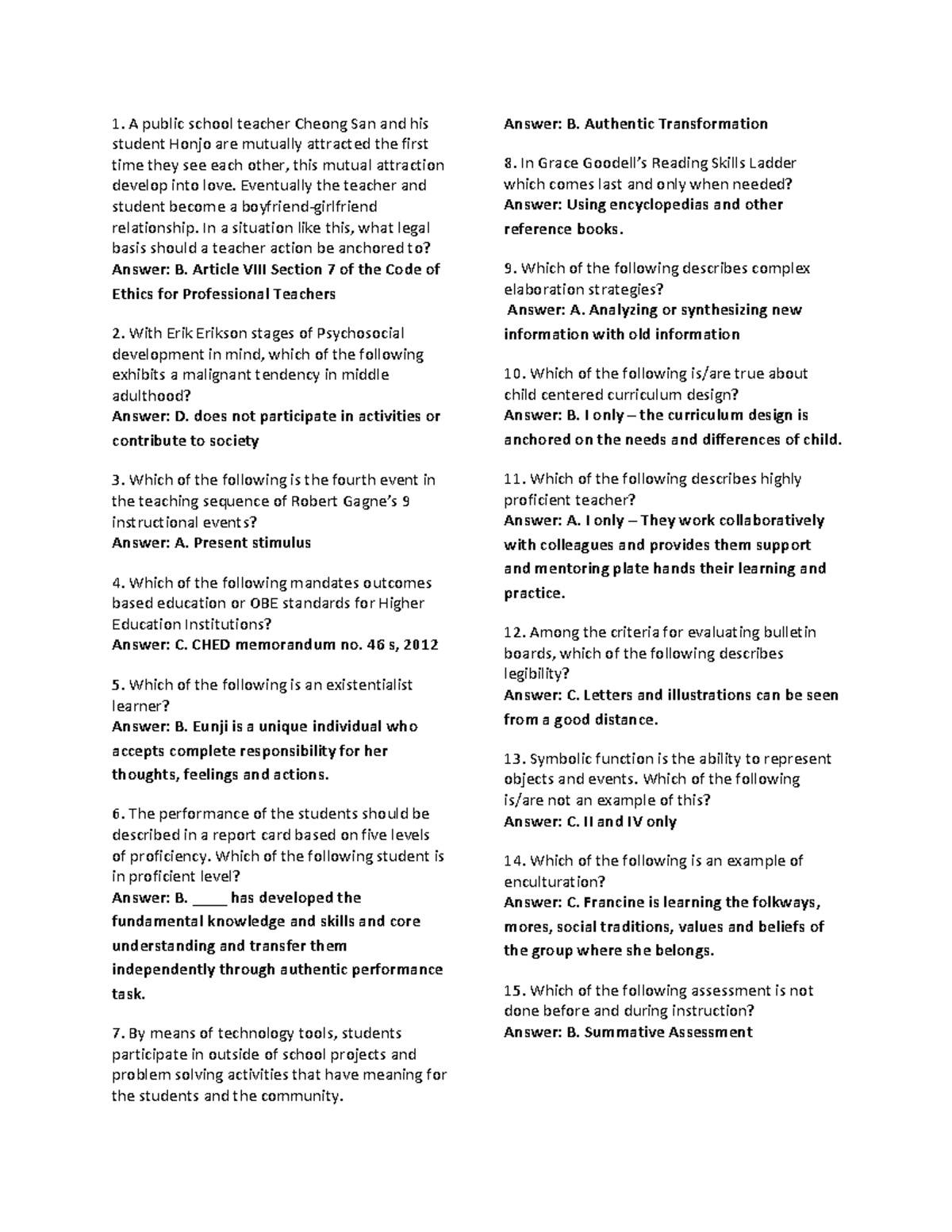 Profed Compiled Questions 1 - A public school teacher Cheong San and ...